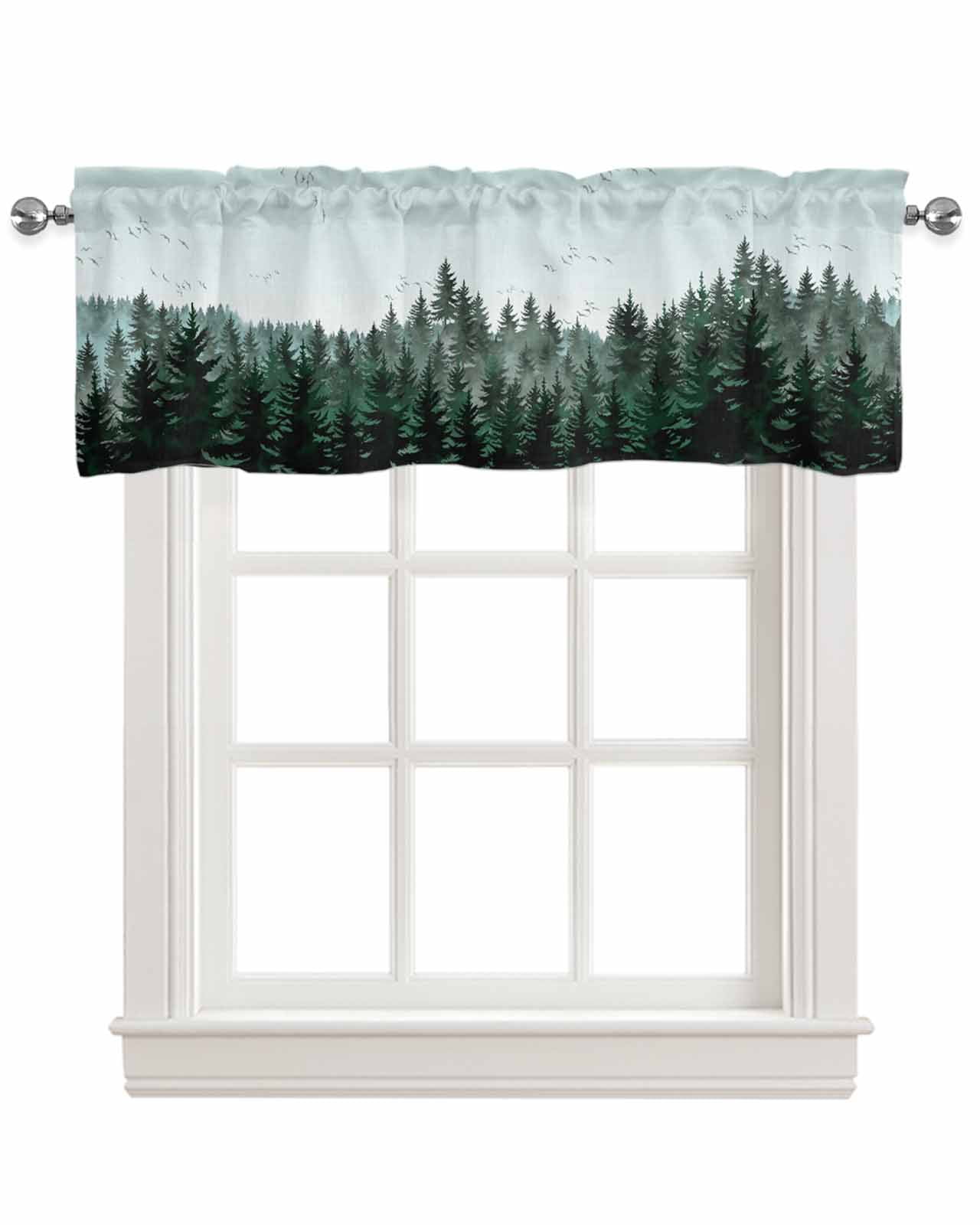 Pine Tree Forest Linen Curtain Valance for Bedroom/Bathroom/Kitchen ...