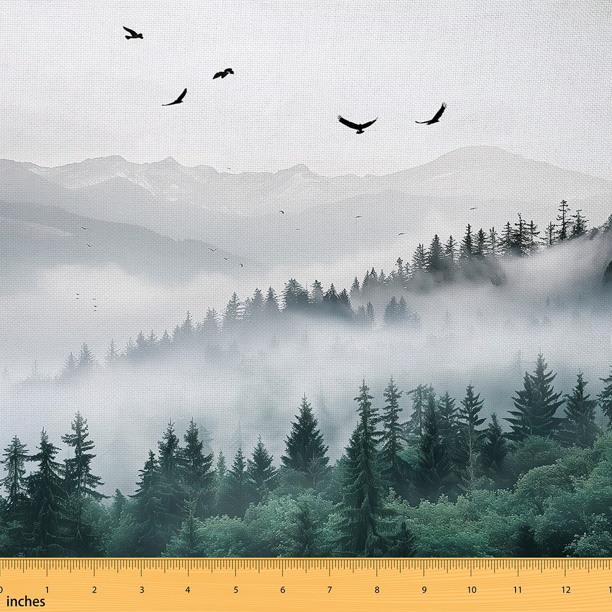 Pine Tree Indoor Outdoor Fabric,Green Jungle Decorative Fabric,Foggy Mountain Scenery Fabric By ...