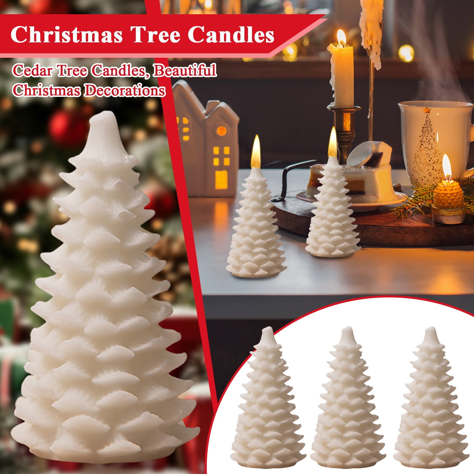 Pine Tree Shaped Decorative Candle, Unscented Christmas Holiday Table ...