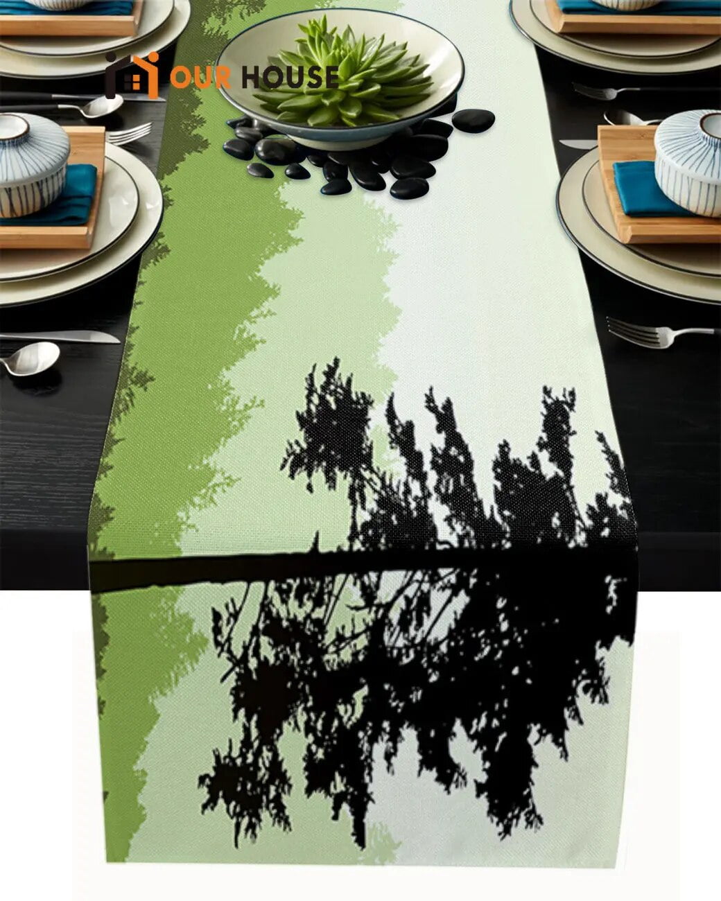 Pine Tree Silhouette Green Wedding Home Party Table Runners Coffee ...