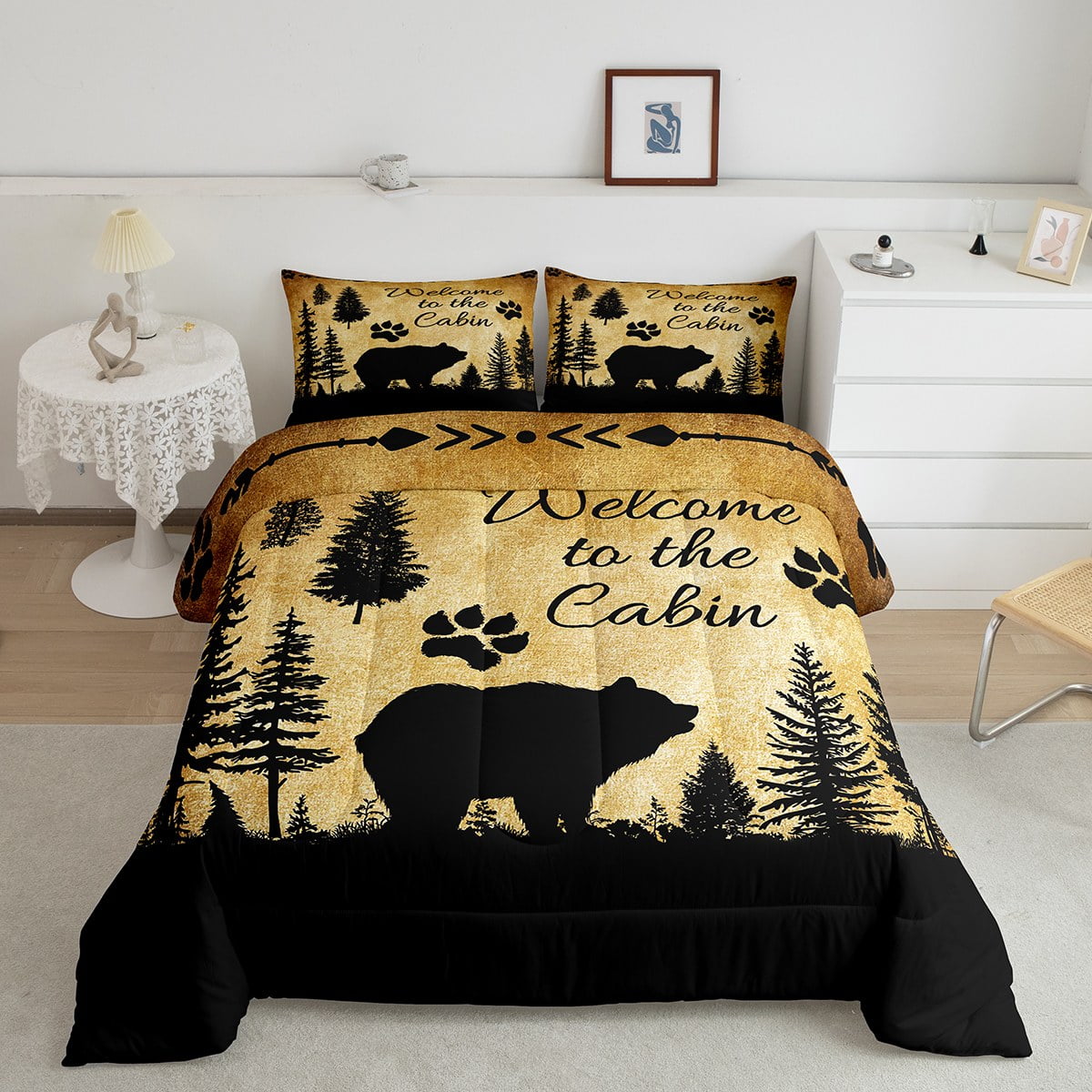 Pine Trees Bedding Set Bear Paw Comforter Set King,Woodland Wild ...