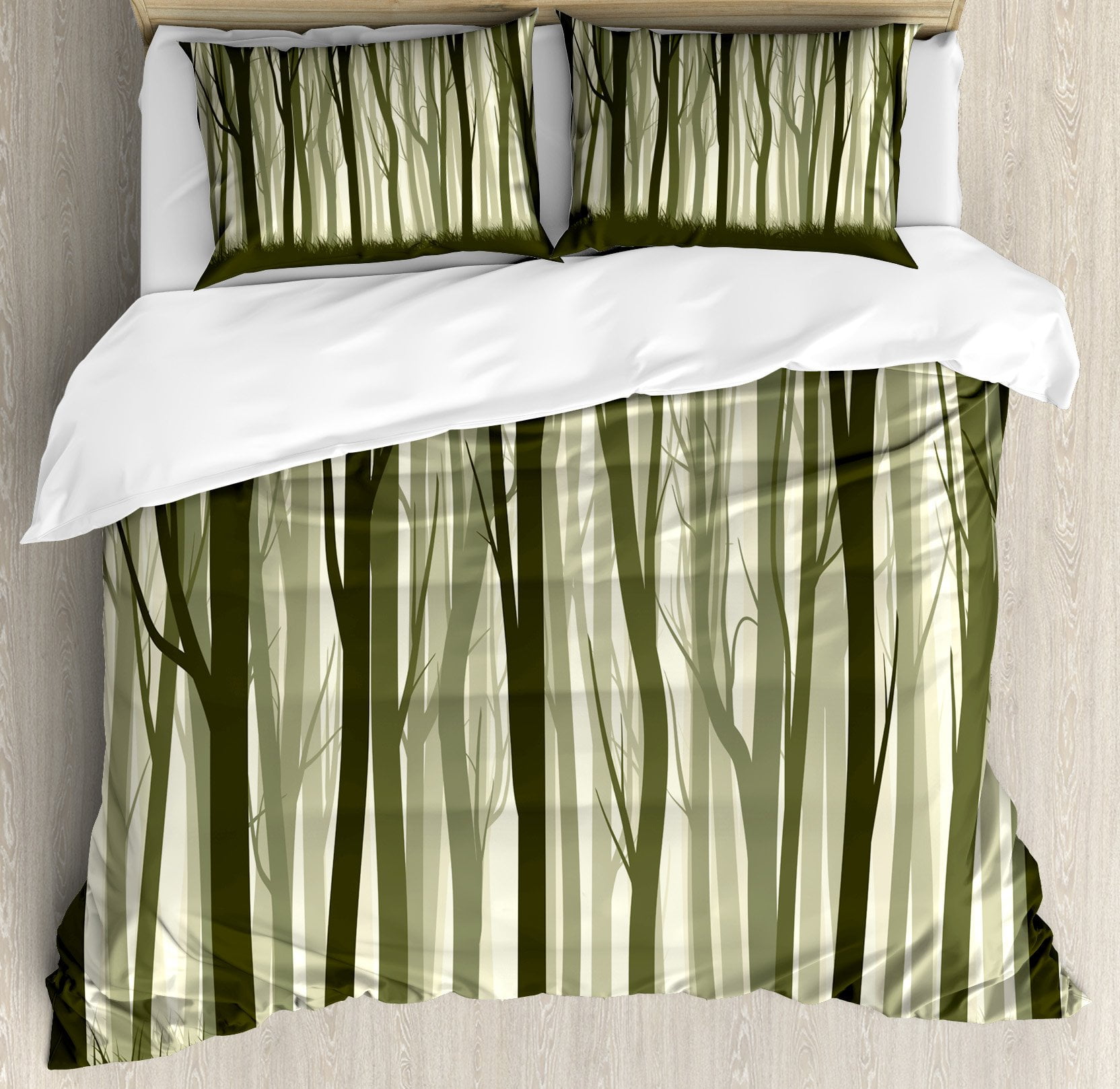 Pine Trees in The Forest Duvet Cover Set Foggy Decorative 3 Piece ...