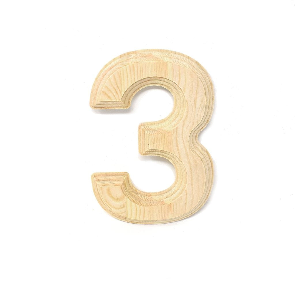 Pine Wood Beveled Wooden Number 3, Natural, 5-13/16-Inch - Walmart.com