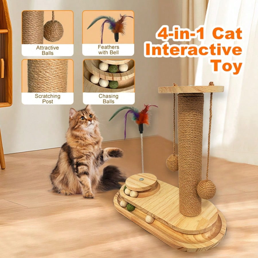 "Pine Wood Cat Scratching Post with Sisal – Durable, Non-Shedding ...