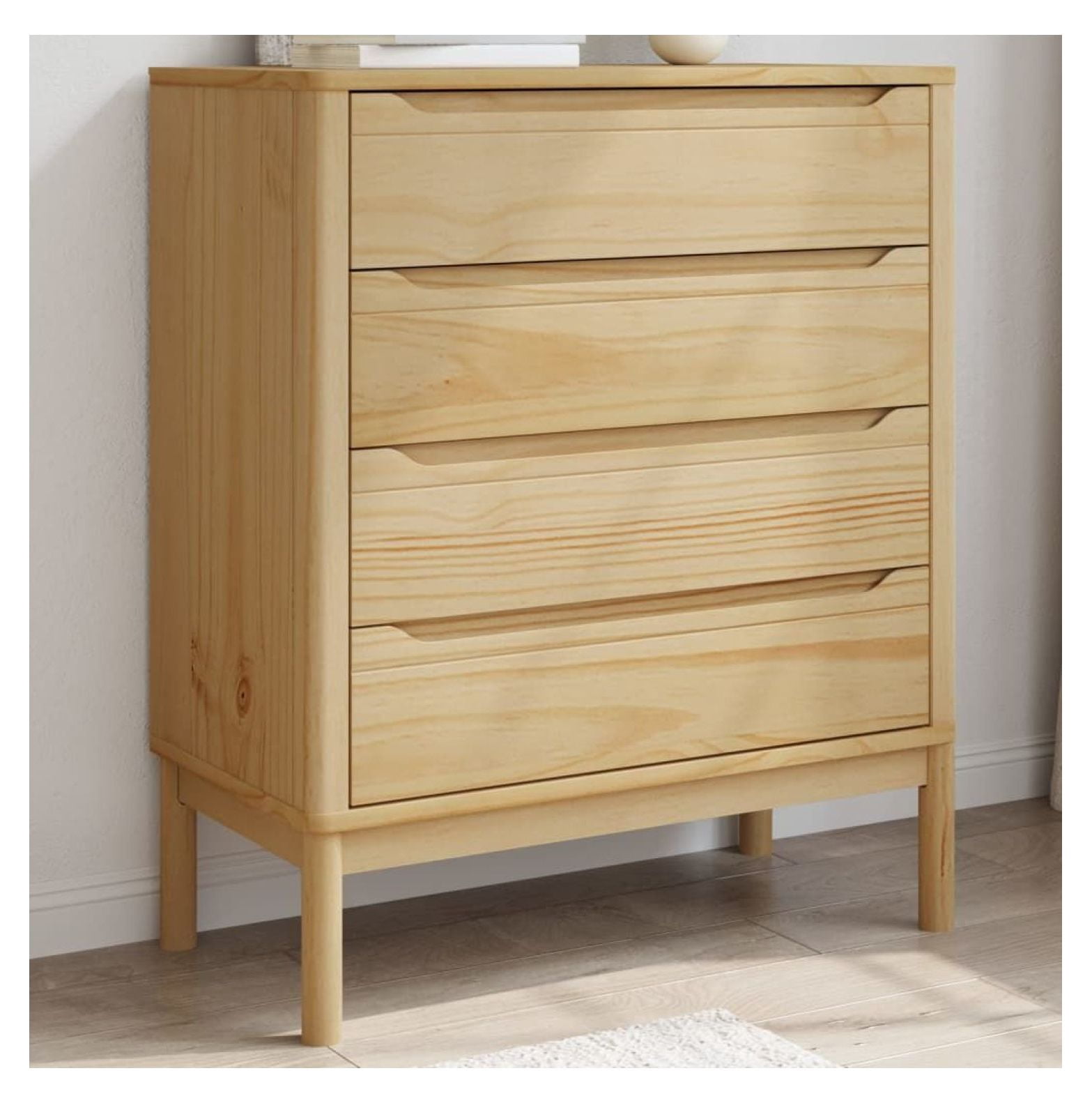 Pine Wood Chest of Drawers, Wax Brown Medium Dresser, 4 Drawer Bedroom ...
