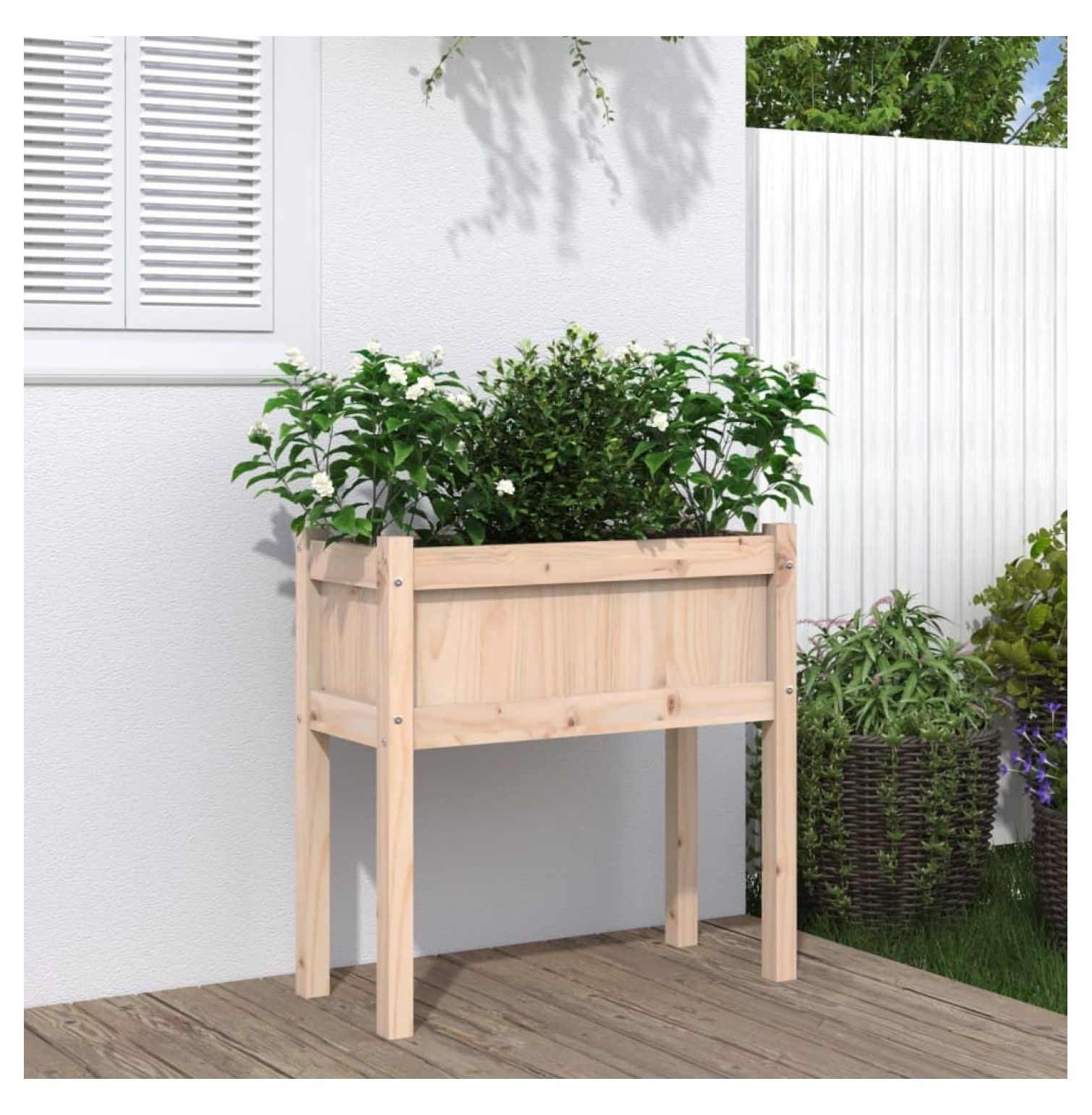 Pine Wood Garden Planter with Legs 27.6"x12.2"x27.6", Outdoor Elevated ...