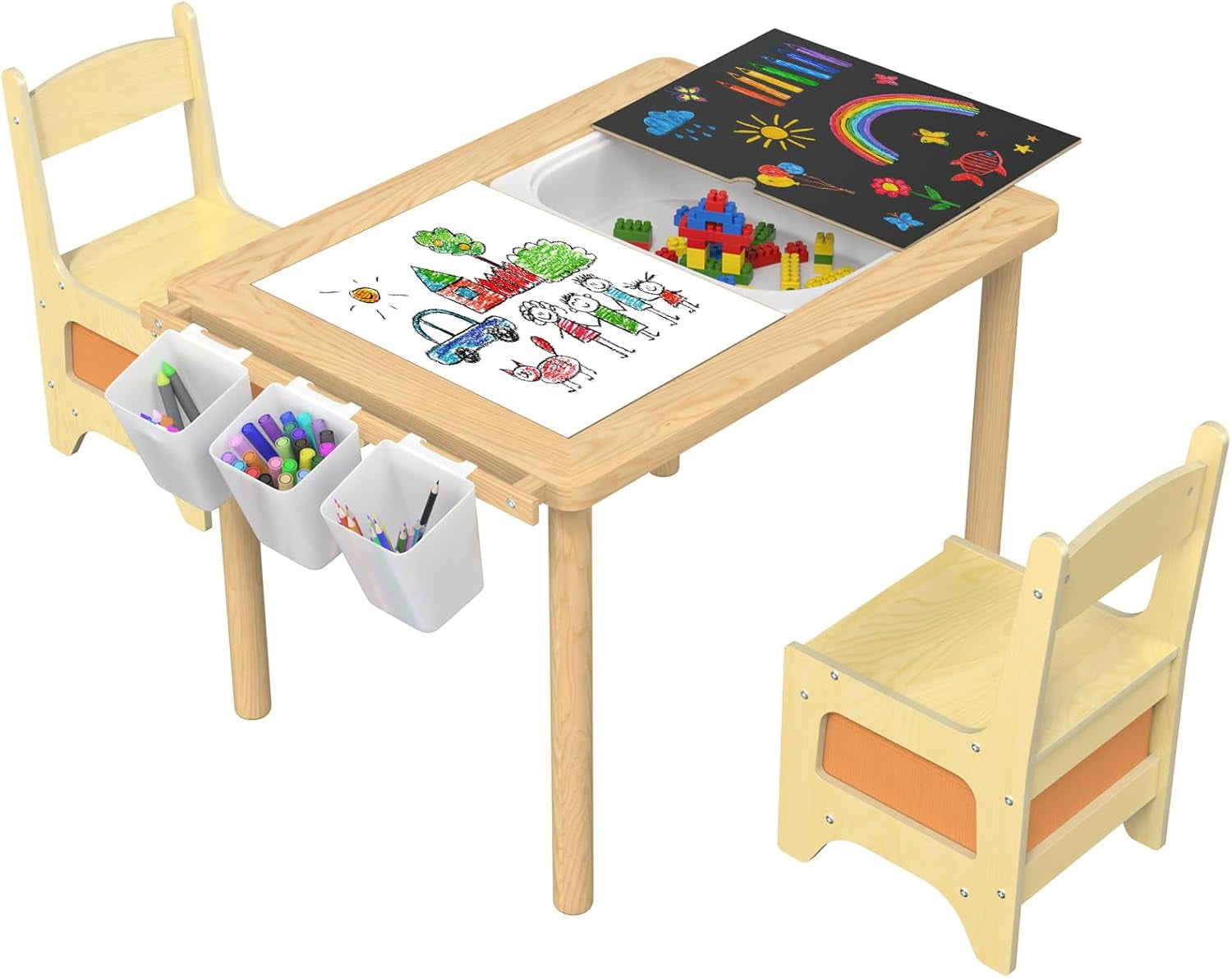 Pine Wood Kids Sensory Table and Chair Set, 5 in 1 Children's Sensory ...