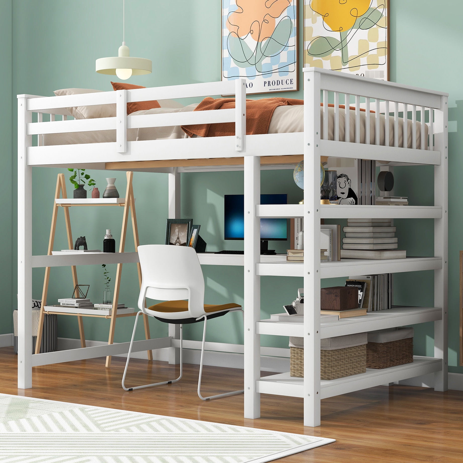 Pine Wood Loft Bed | Integrated Desk and Shelves | Bedroom Decor ...