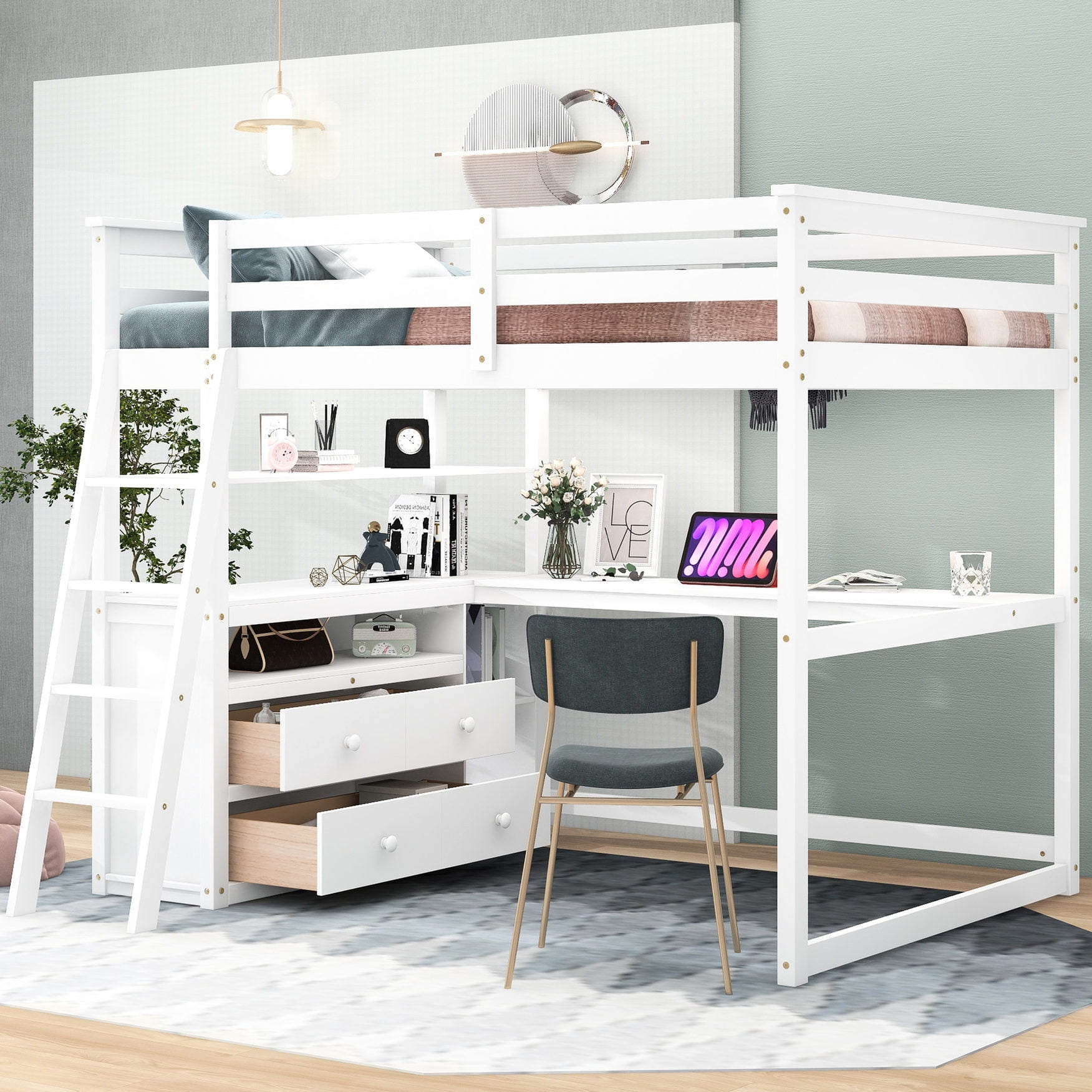 Pine Wood and MDF - Sturdy Ladder Included - Apartment Bedroom - Safe ...