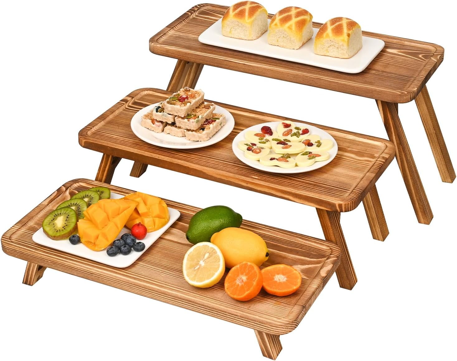 Pine Wooden Cupcake Stand, 3 Tier Serving Tray, Cupcake Tier Stand ...