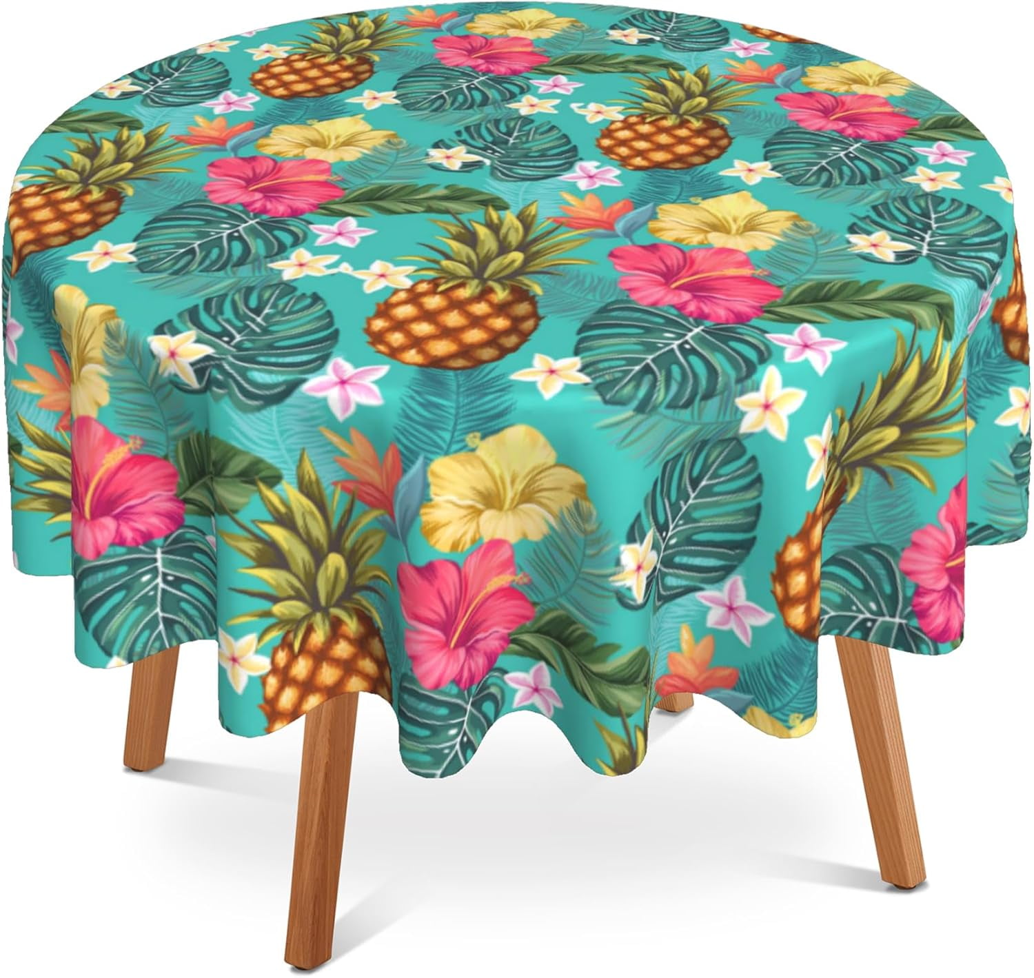 Pineapple 60 Inch Round Tablecloth,Tropical Palm Leaves Flowers Table ...