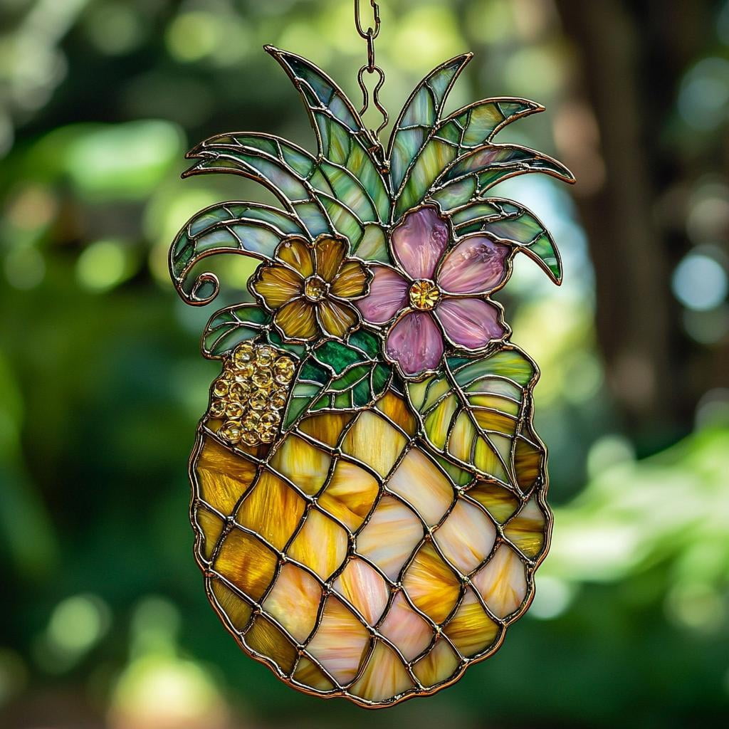Pineapple Acrylic Suncatcher Tropical Fruit Faux Stained Glass Window ...