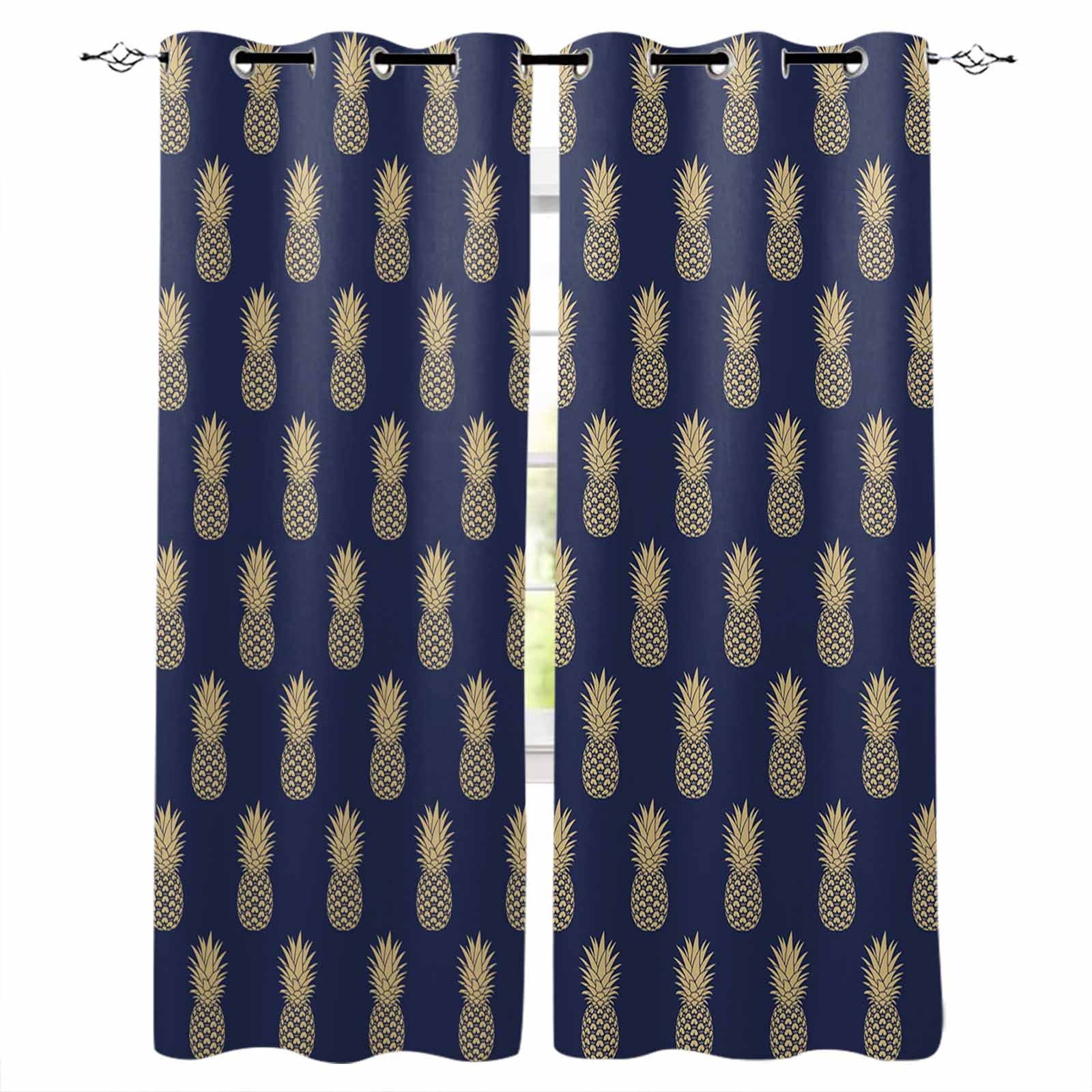 Pineapple Blackout Curtains 63 Inches Long for Bedroom, Yellow Fruit ...