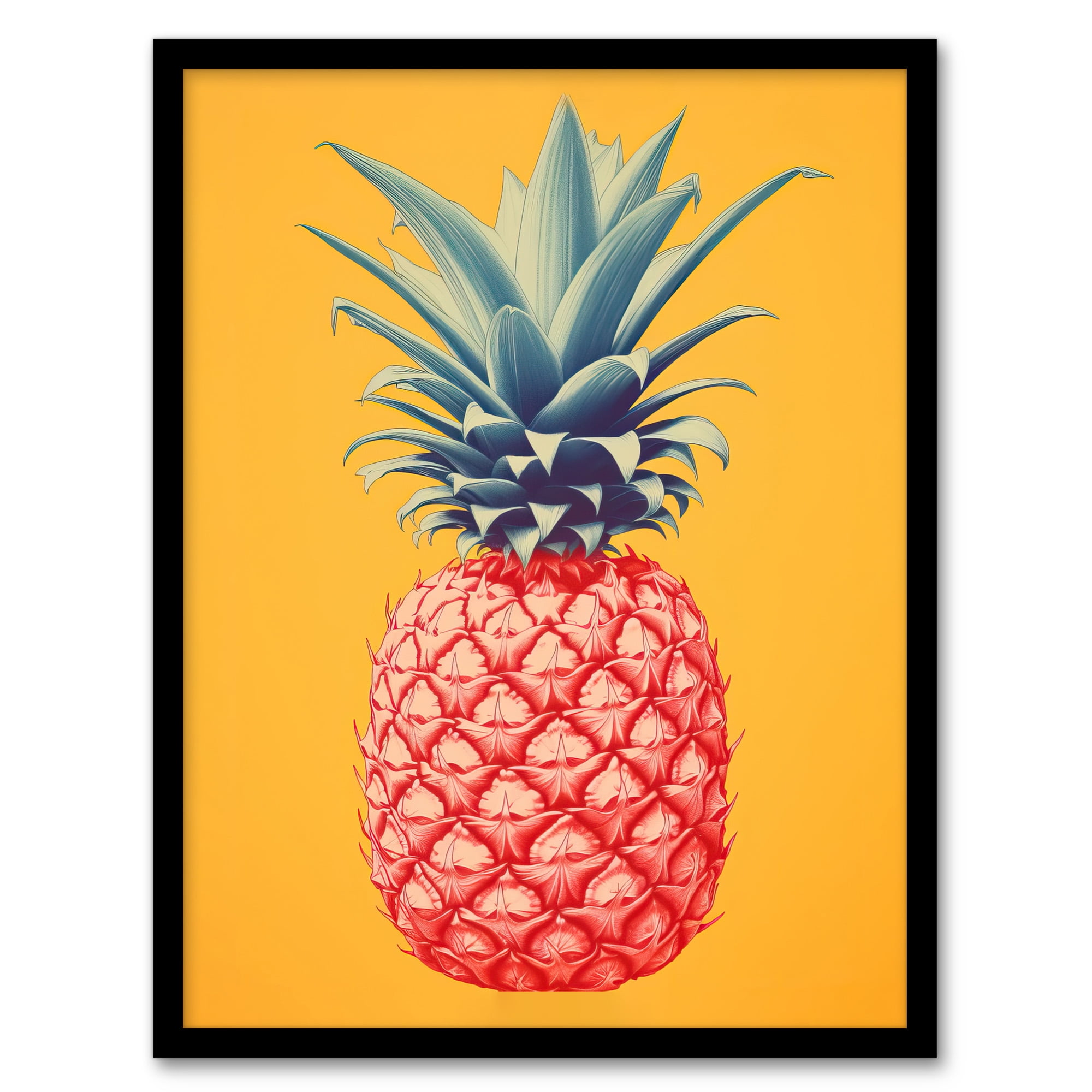 Pineapple Bold Vibrant Rich Red And Blue On Yellow Screen Print ...