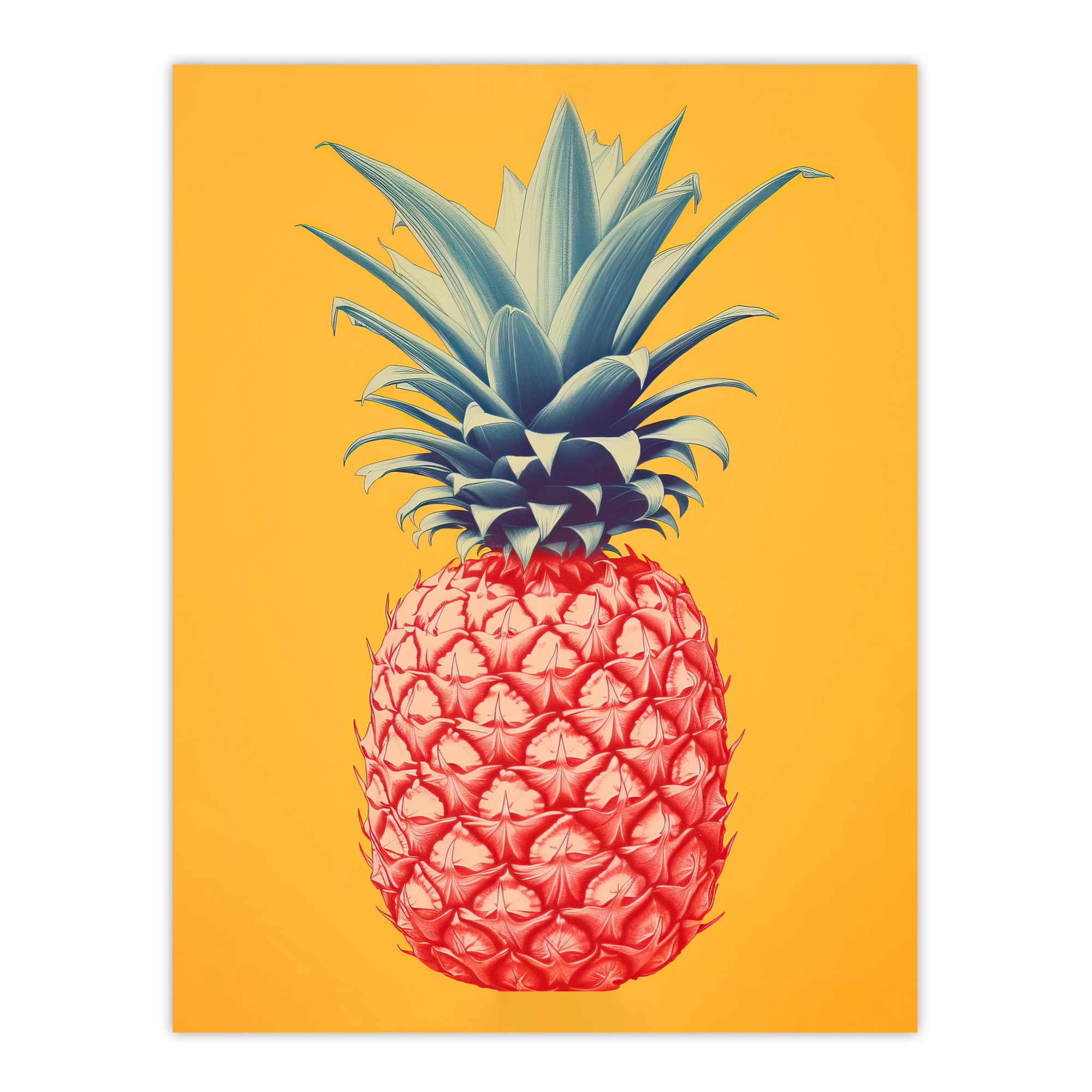 Pineapple Bold Vibrant Rich Red And Blue On Yellow Screen Print ...