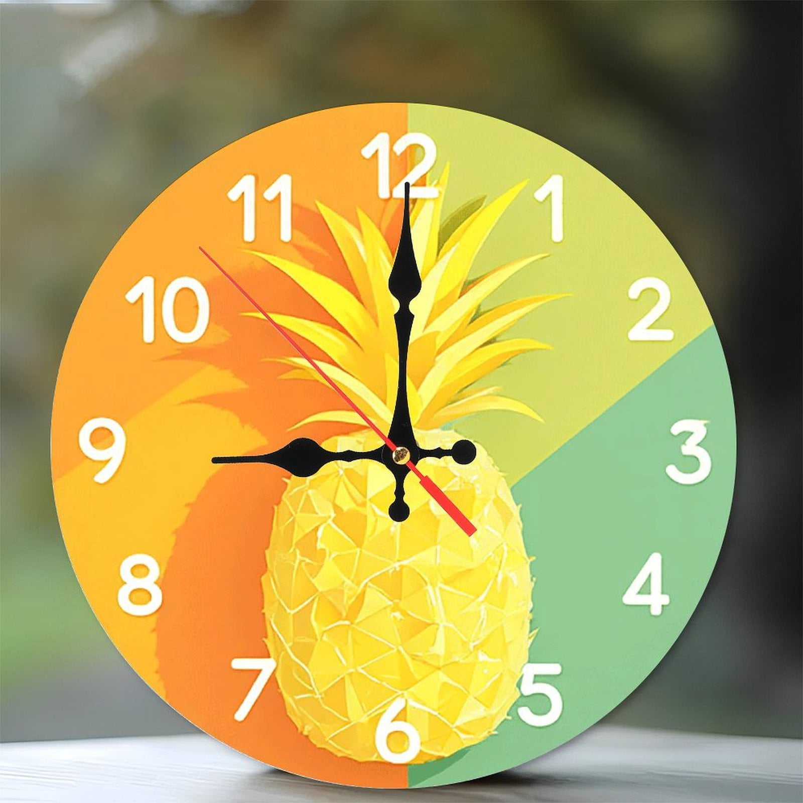Pineapple Clock Wall Decor Summer Fruit Clock 10-Inch Silent Wooden ...