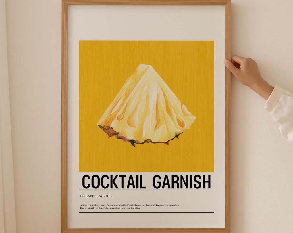 Pineapple Cocktail Garnish Wall Art, Yellow Art Cocktail Prints, Mai ...