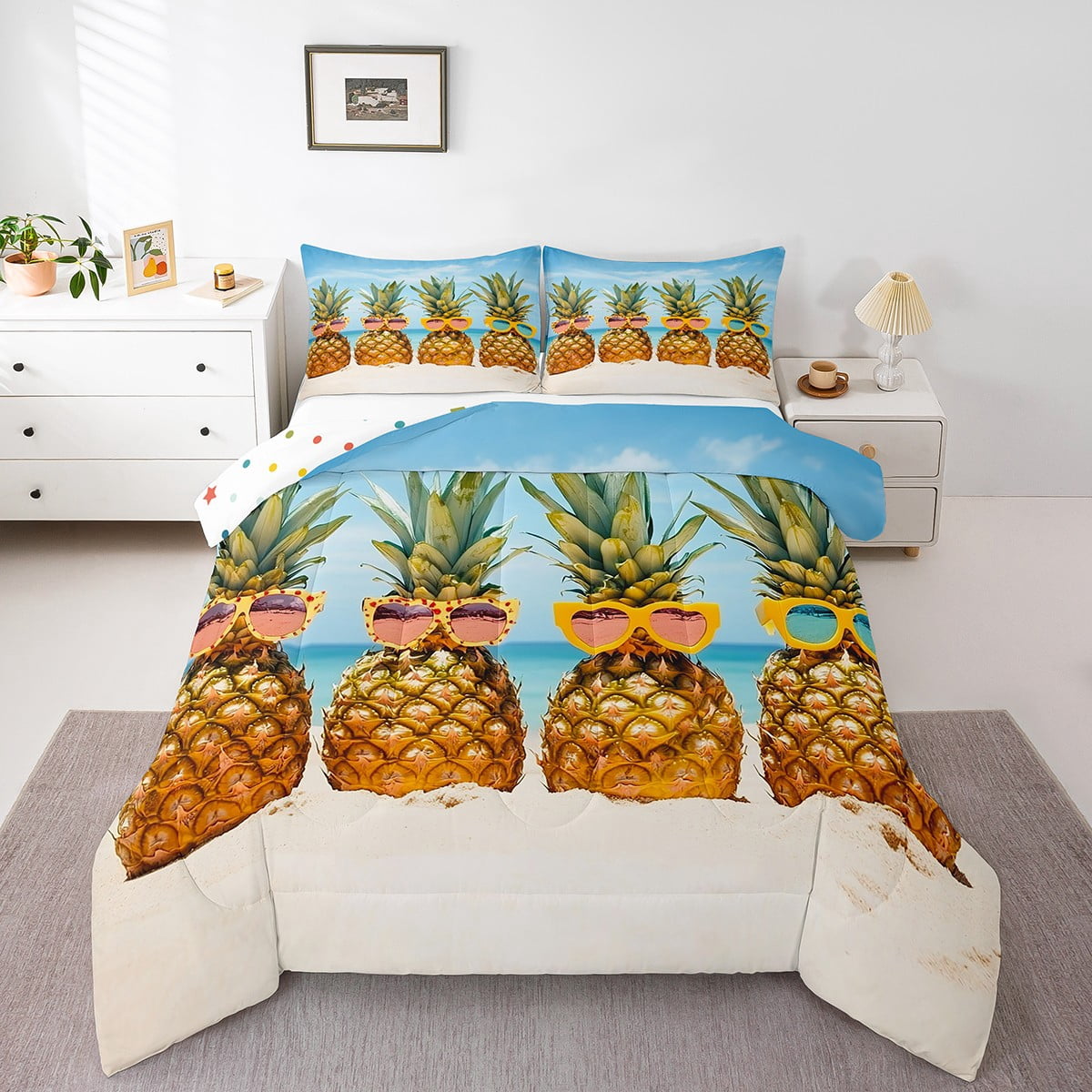Pineapple Comforter Set Queen Hawaii Vacation Style Bedding 3 Pcs ...