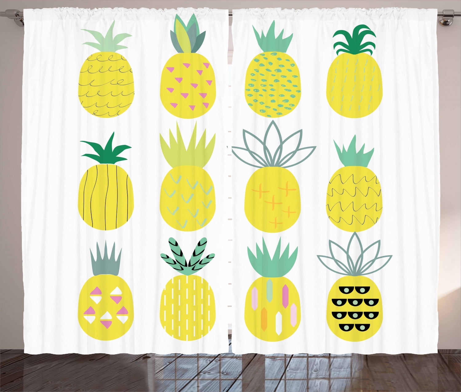 Ambesonne Pineapple Curtains 2 Panel Set, Pattern of Fruits, 108" x 108 ...
