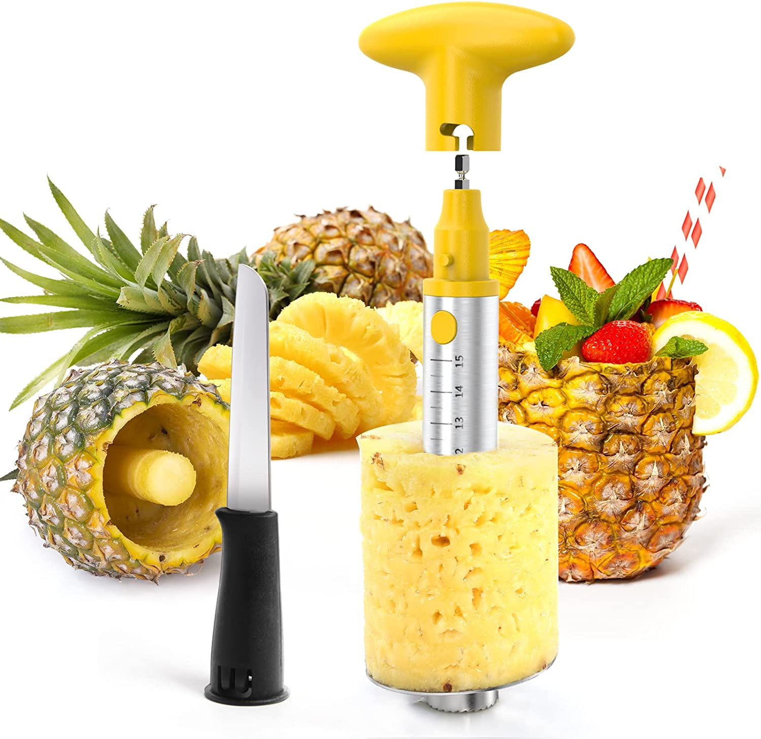 Pineapple Cutter with Knife, [Upgraded, Electric & Manual] Durable Pineapple Corer with Electric ...