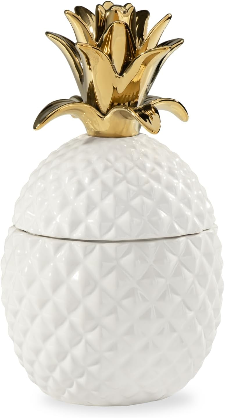 Pineapple Decor Container with Lid - White / Gold Ceramic Pineapple Decor Jar | Modern Pineapple ...