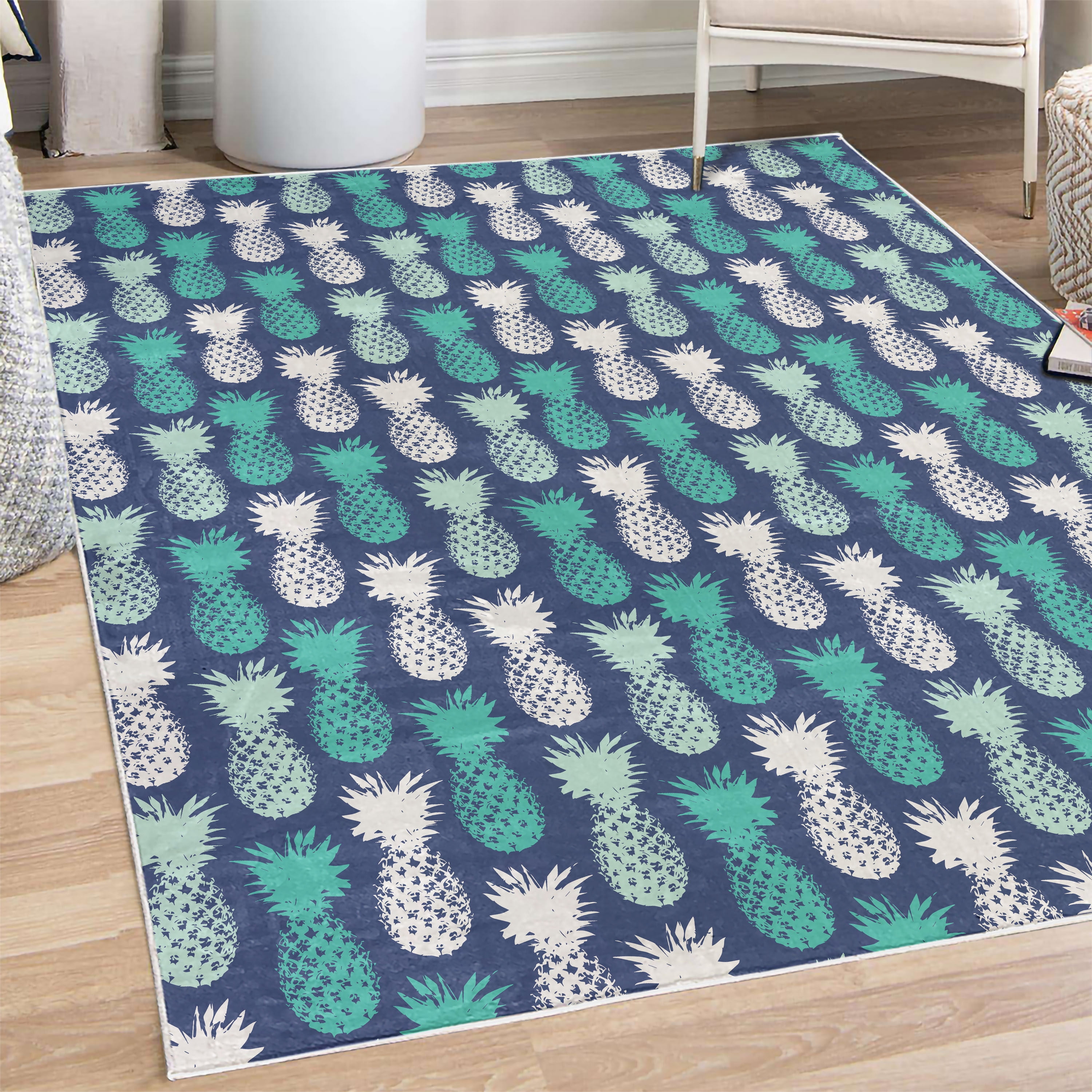 Pineapple Decorative Rug, Summer Island Tropic Fruit Pattern Stamped ...