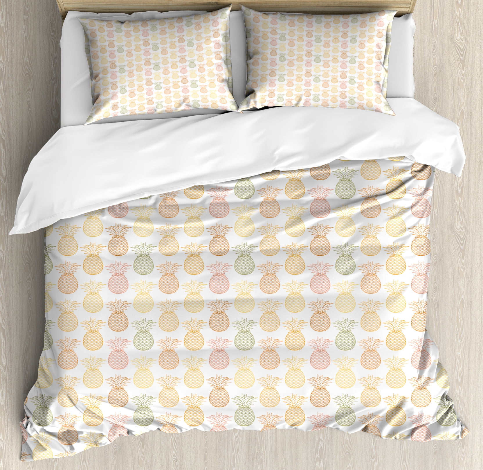 Pineapple Duvet Cover Set, Continuous Exotic Fruits Graphic on Plain ...