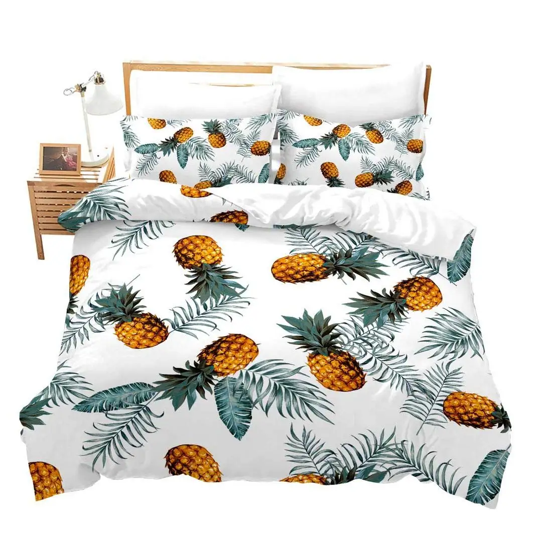 Pineapple Duvet Cover Tropical Palm Tree Leaves Bedding Set Microfiber ...