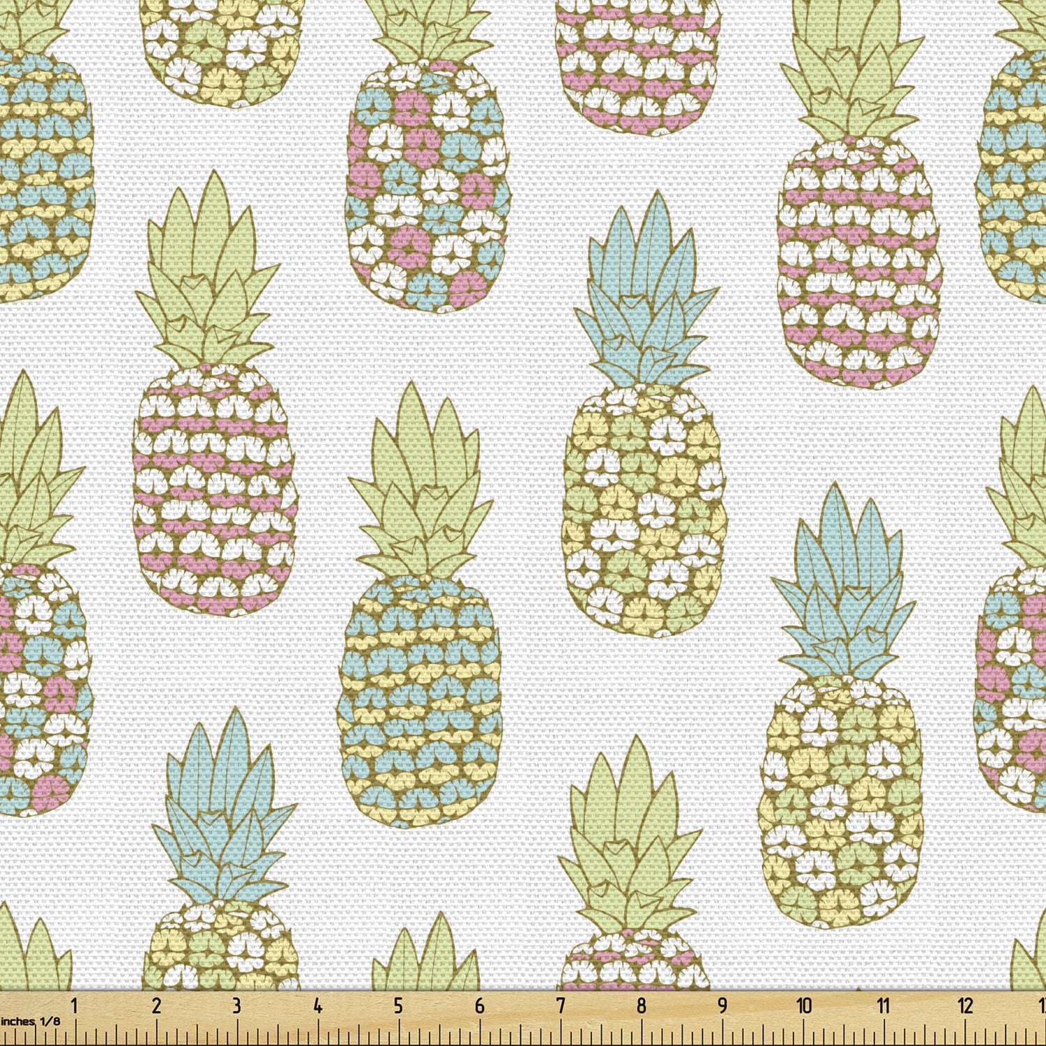 Ambesonne Pineapple Fabric by the Yard Upholstery, Pastel Tropical ...