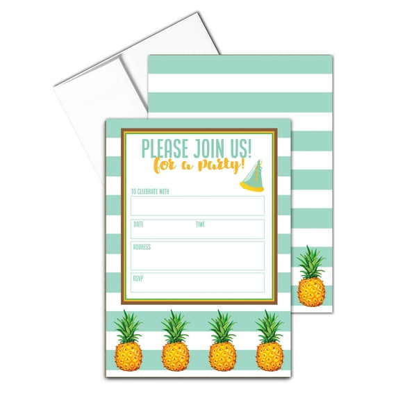 Pineapple Fill-in Party Invitations With Envelopes - 25 Invites ...