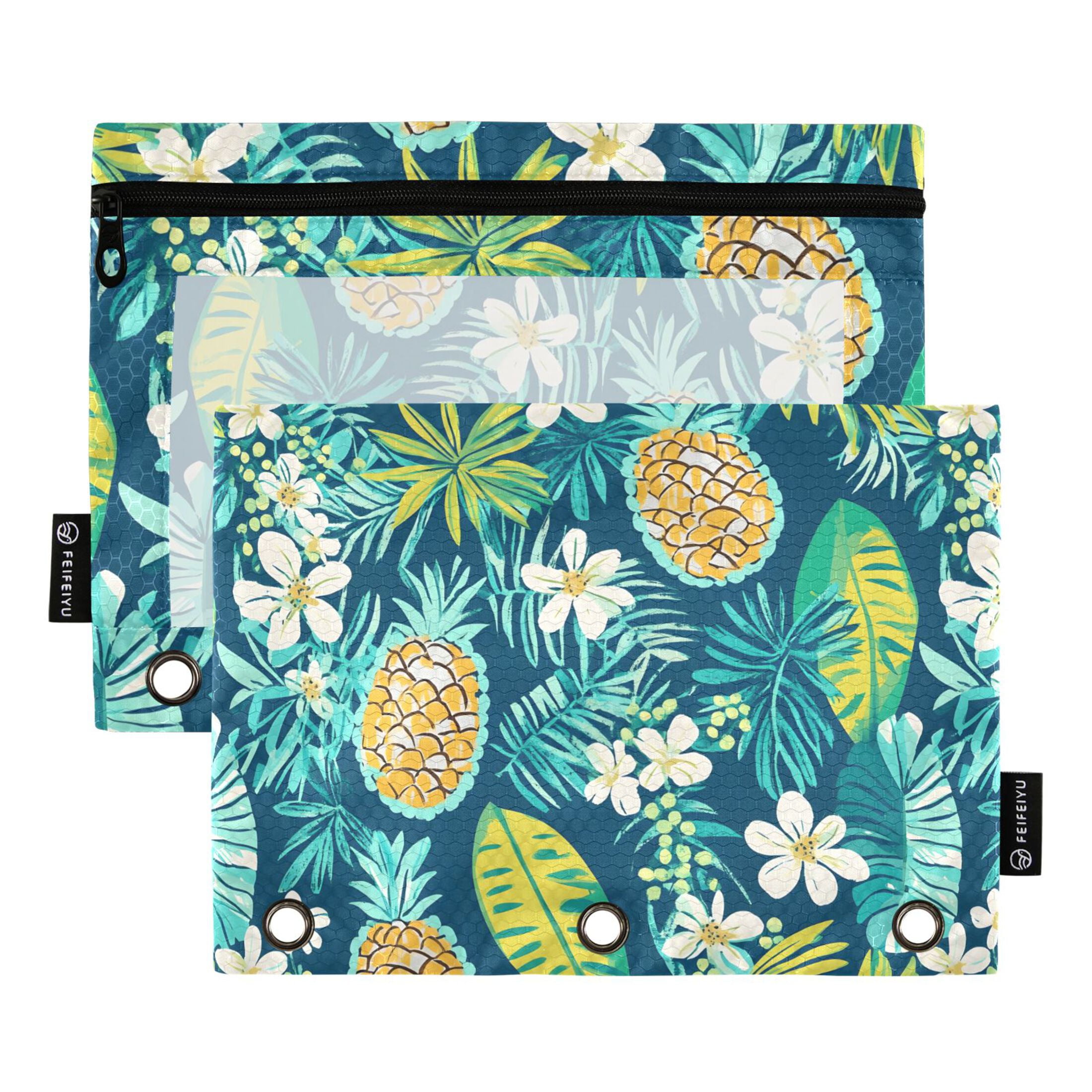 Pineapple Flower Leaves 2 Pack Pencil Pouch for 3 Ring Binder Smooth ...