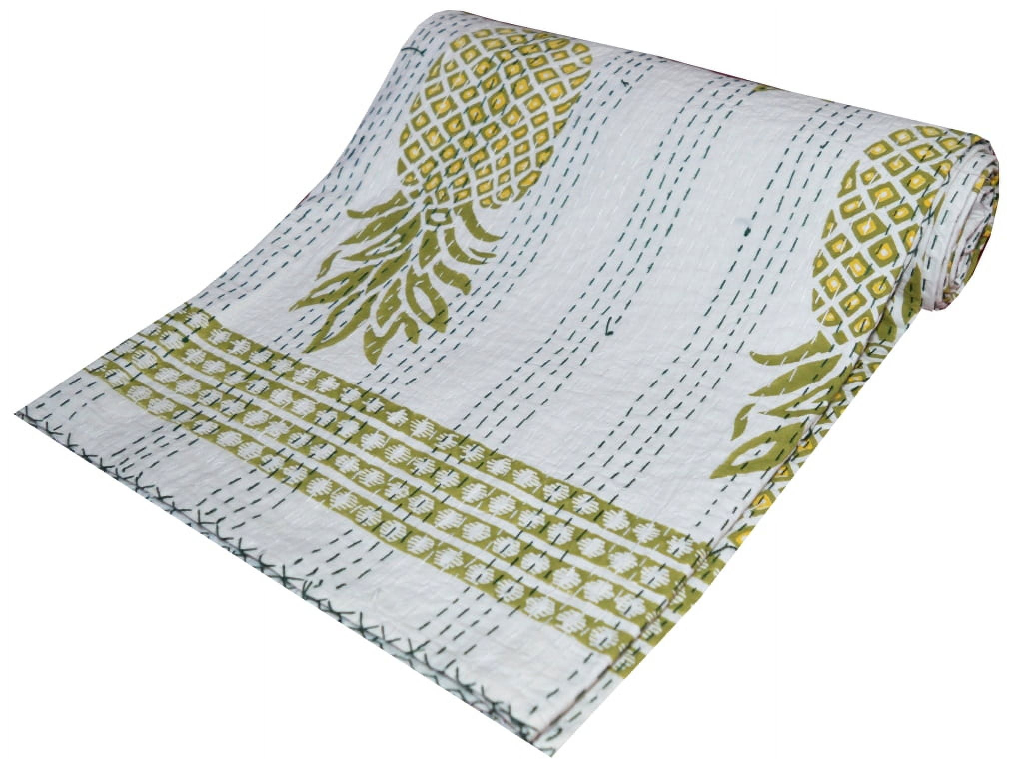 Pineapple Fruit Quilt Queen Kantha Quilt White Quilt Kantha Bedspread ...