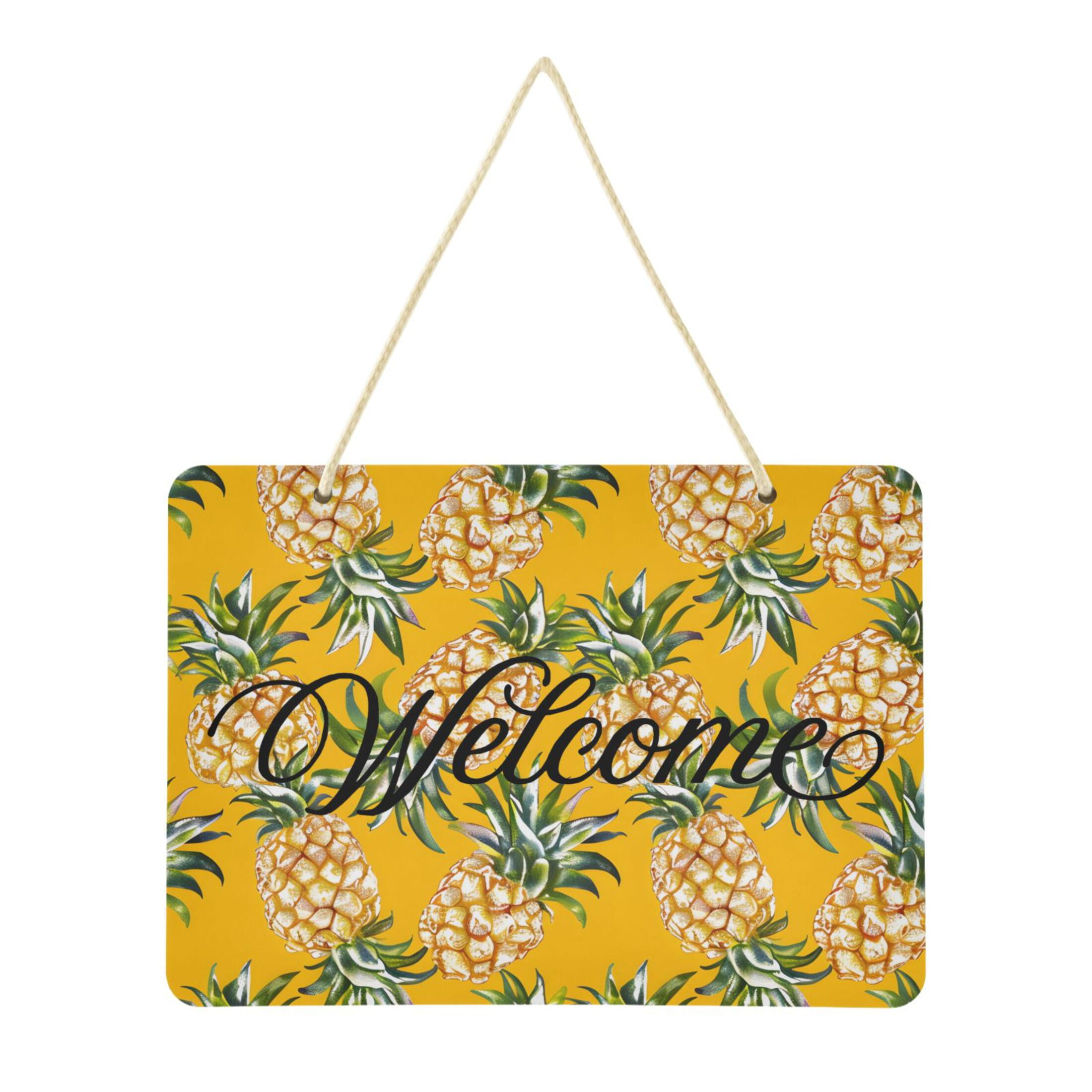 Pineapple Fruit Welcome Sign Front Door PVC 14x10 inch Hanger Hello ...