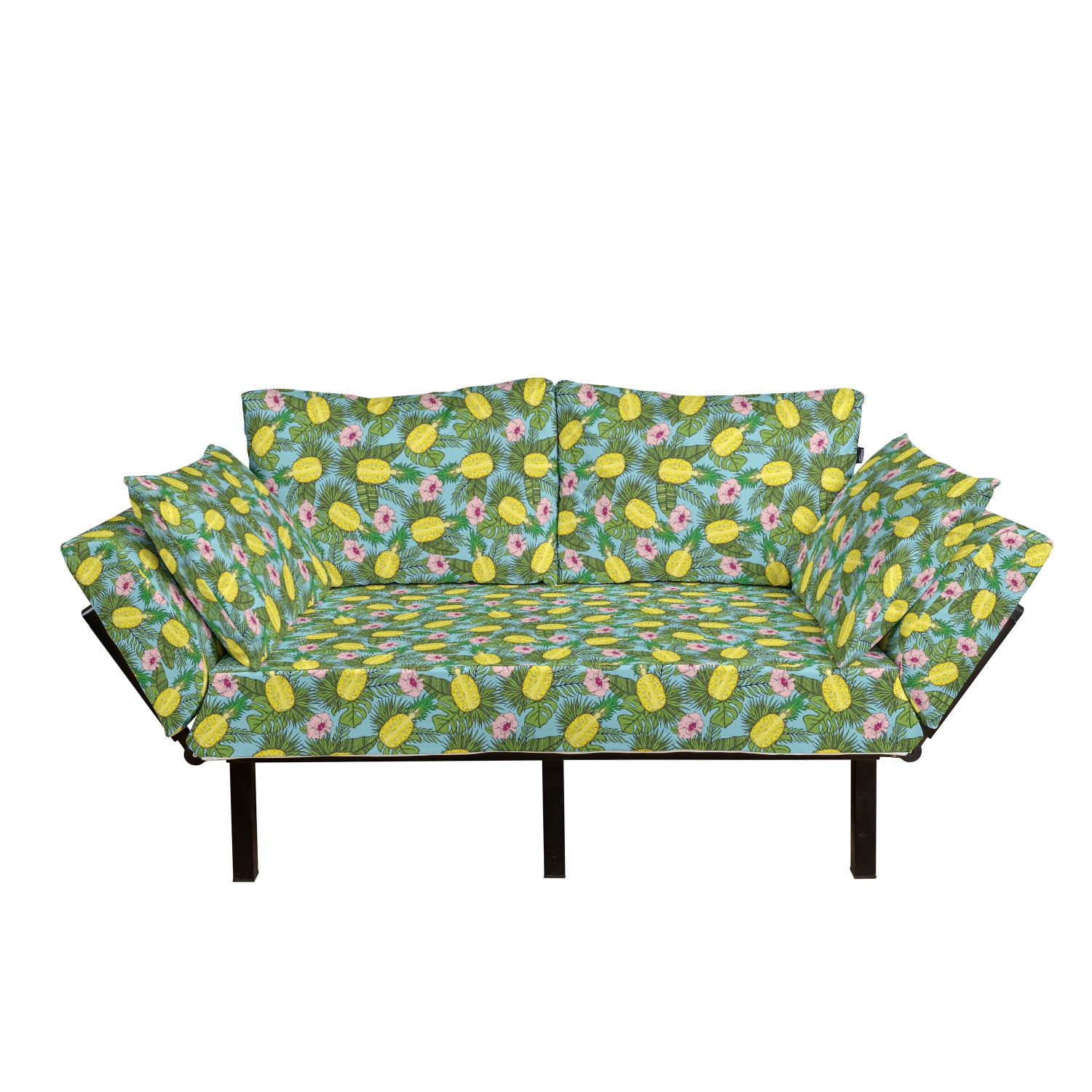 Pineapple Futon Couch, Hawaiian Nature Theme with Pale Pink Hibiscus ...