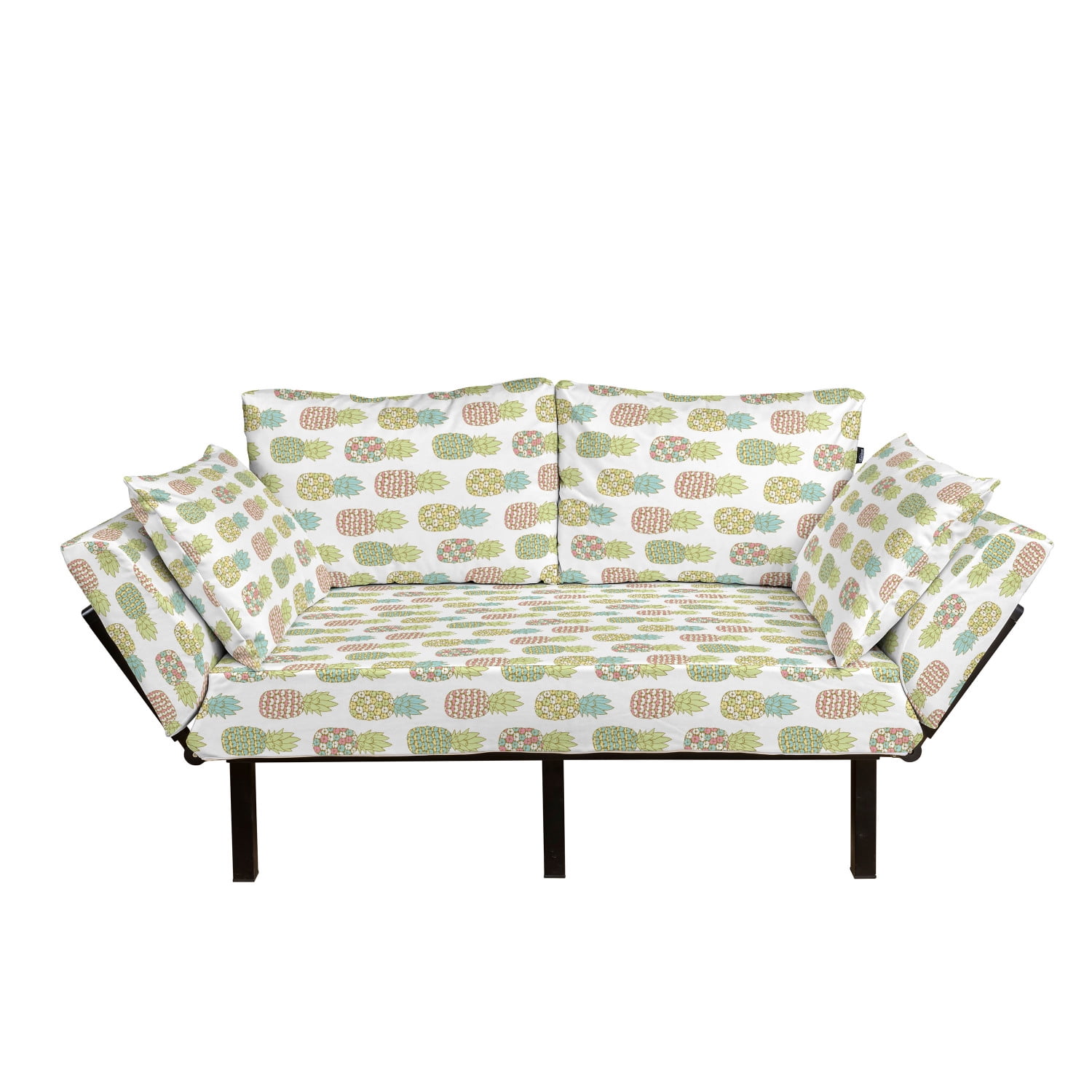 Pineapple Futon Couch, Tropical Fruit Pattern in Pastel Colors Juicy ...