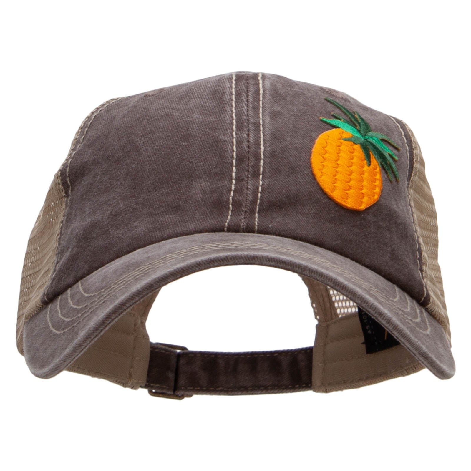 Pineapple Iron on Fruit Patched Pigment Dyed Mesh Cap - Brown Khaki ...