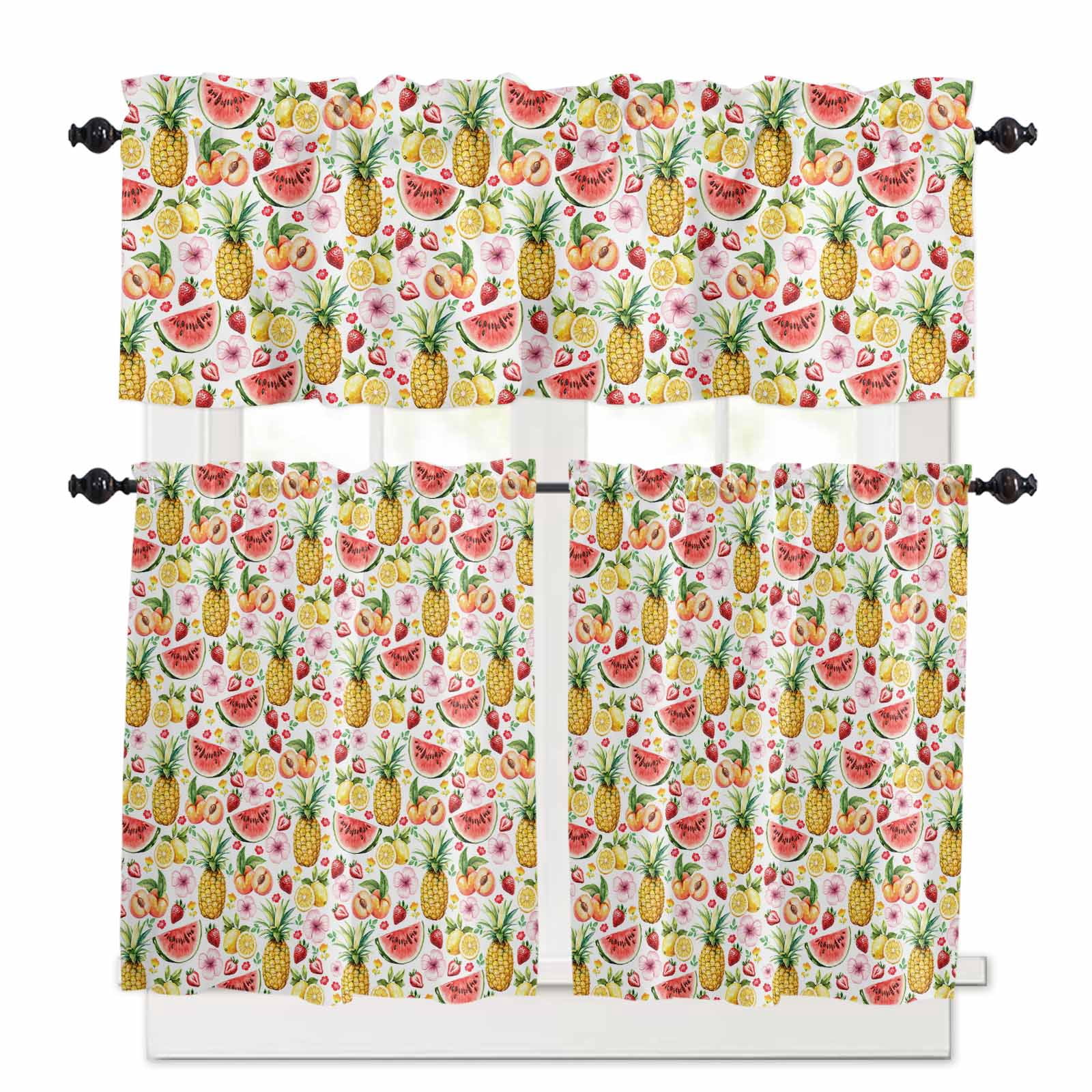 Pineapple Kitchen Curtains Set For Windows 3 Pieces 36 Inch Length Tier