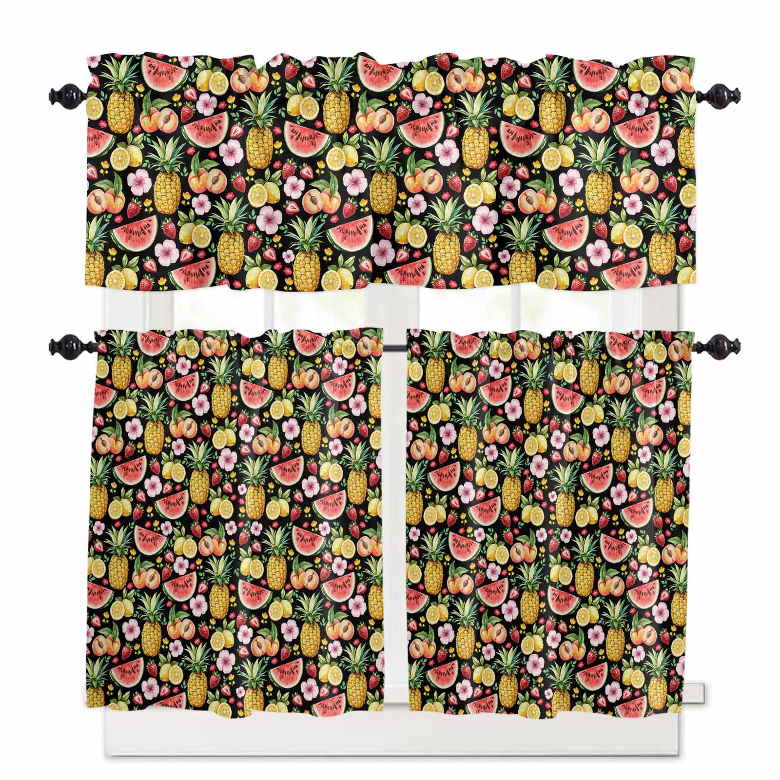 Pineapple Kitchen Curtains Set For Windows 3 Pieces 36 Inch Length Tier