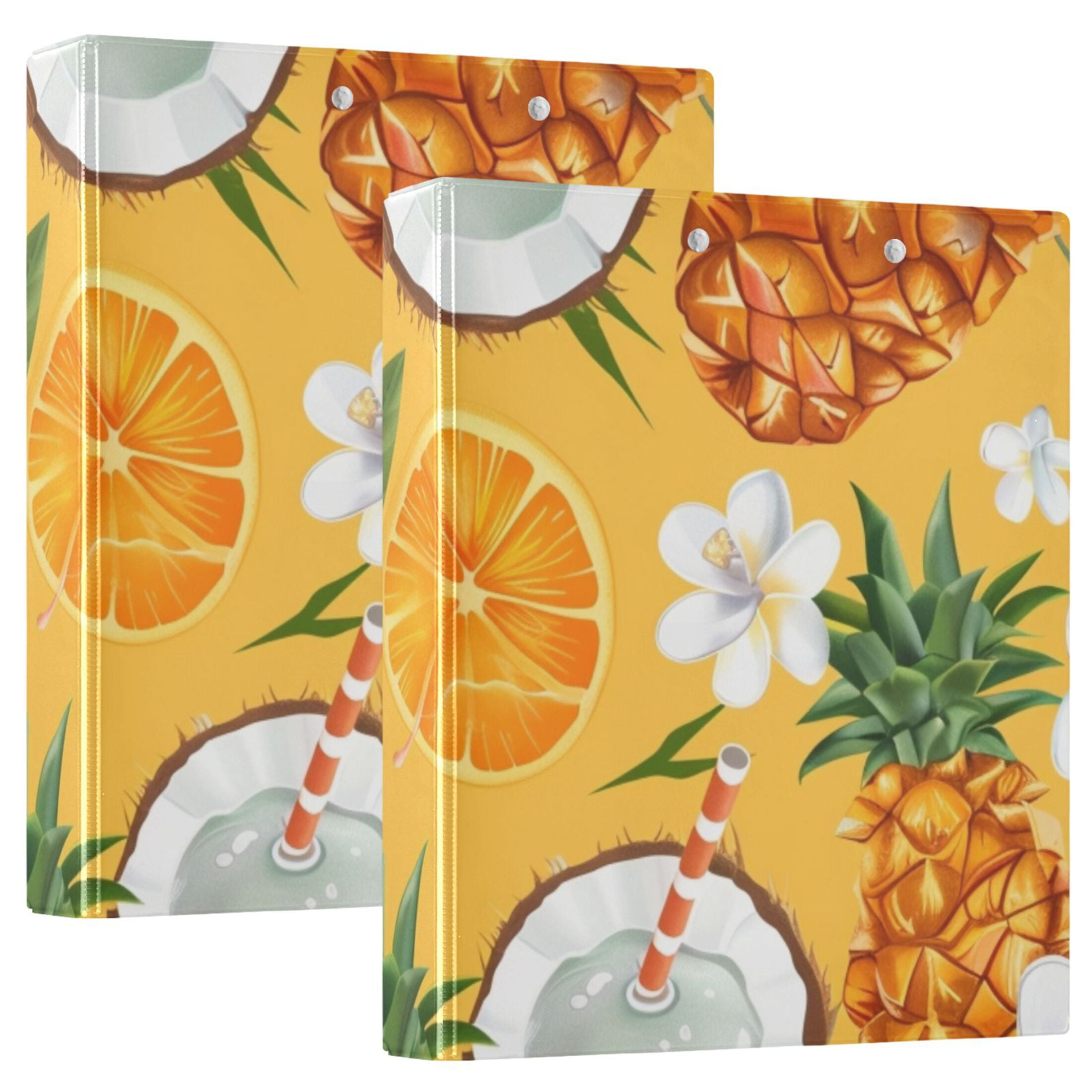 Pineapple Orange Coconut Hardcover 3 Ring Binder 1.5 inch Round Rings with Interior Pockets ...