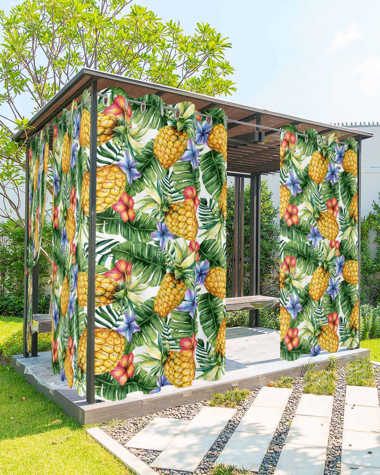 Pineapple Outdoor Curtains for Patio Waterproof,Yellow Tropical Fruit ...