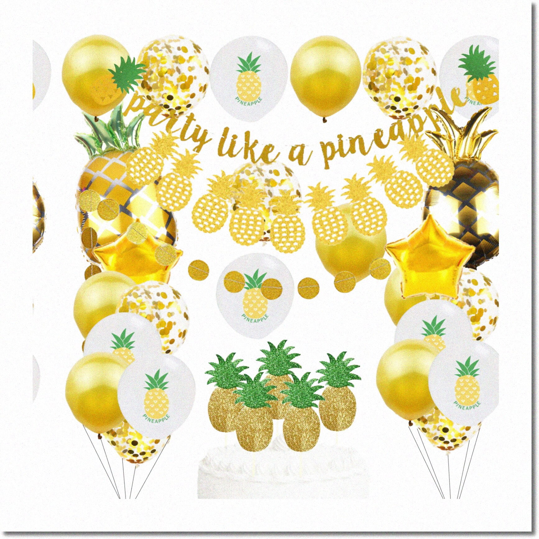 Pineapple Paradise Party Pack: Glittery Gold Decorations, Garland ...
