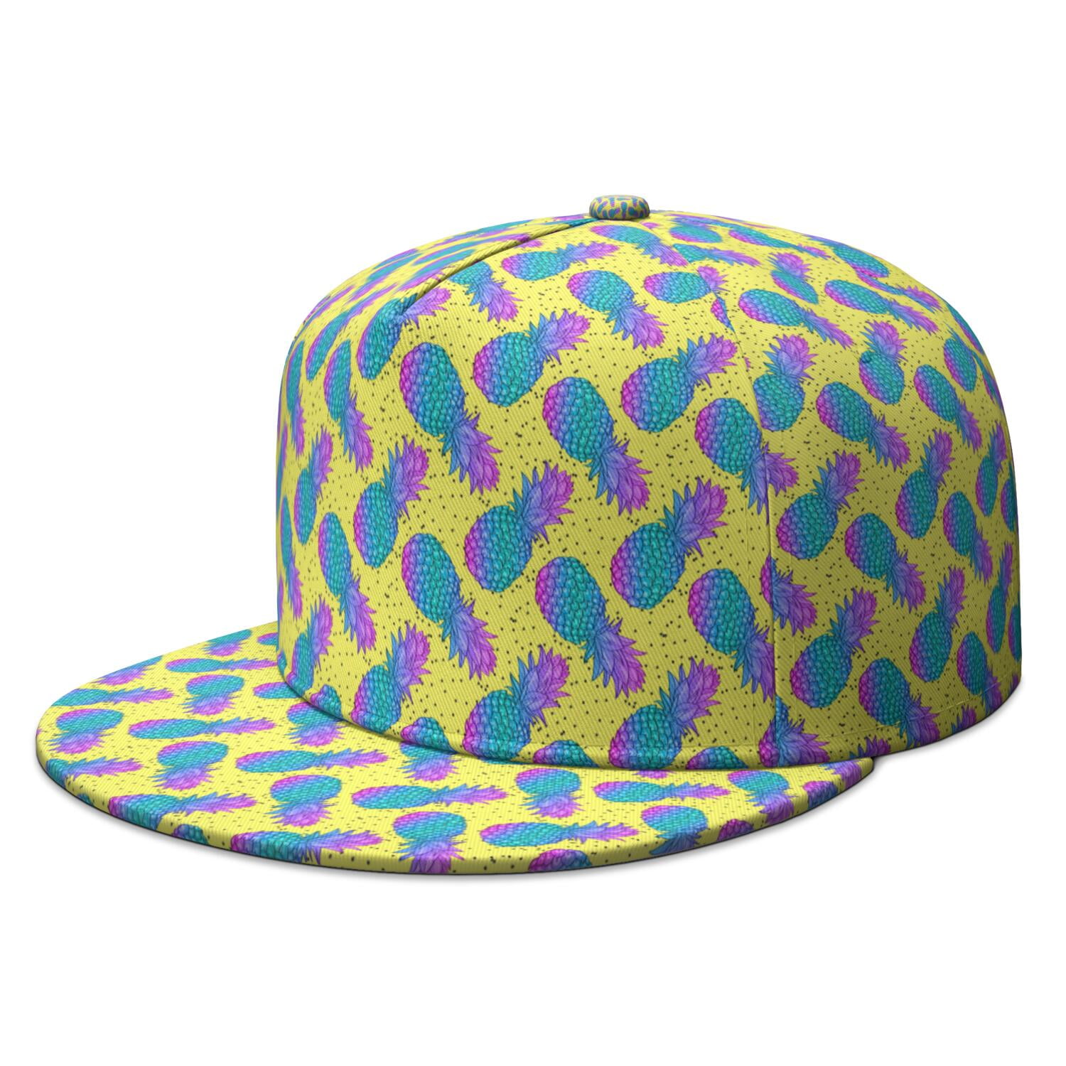 Pineapple Print Baseball Cap - Tropical Fruit & Pineapples Flat Brim ...