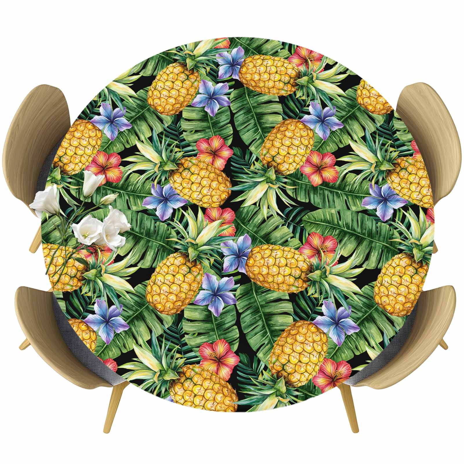 Pineapple Round Tablecloth 36-44 Inch Round Fitted Table Cloth with ...