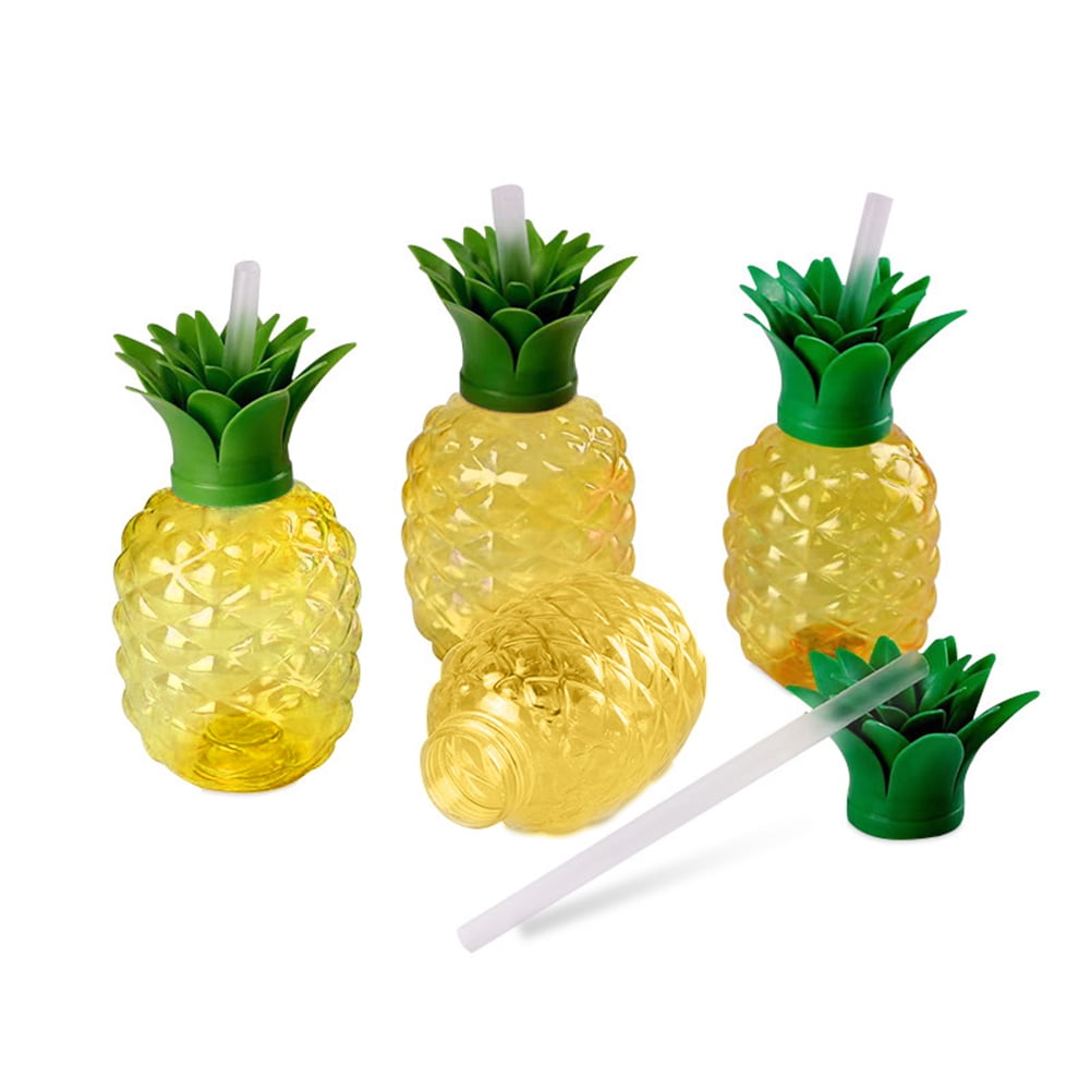 Pineapple Shaped Plastic Drinking Cup with Lids and Straws for Hawaiian ...