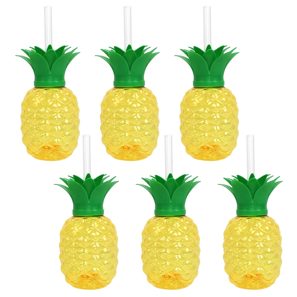 Pineapple Shaped Plastic Drinking Cup with Lids and Straws for Hawaiian ...