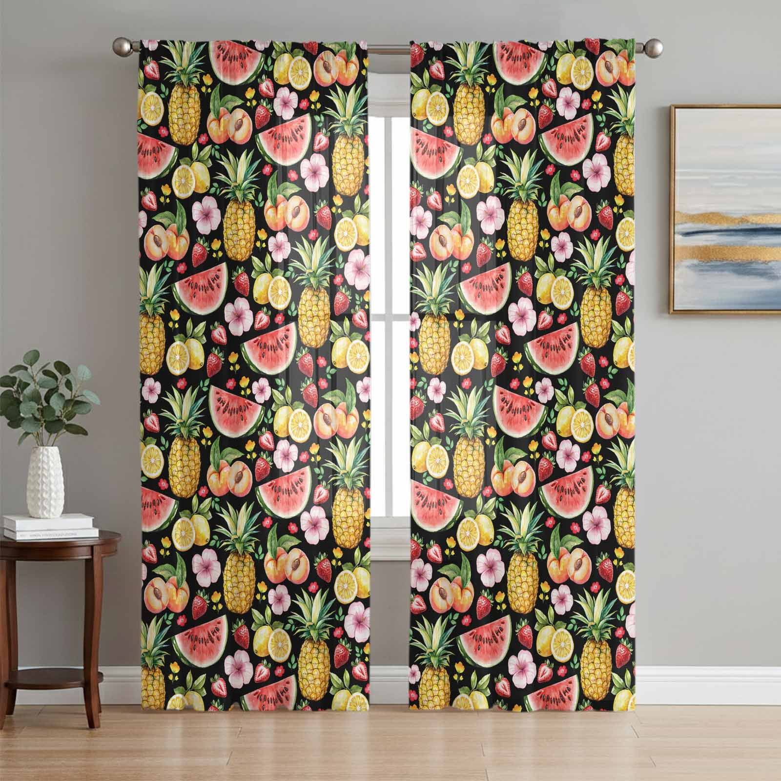 Pineapple Sheer Curtains 96 Inch Length 2 Panels Set, Summer Fruit ...