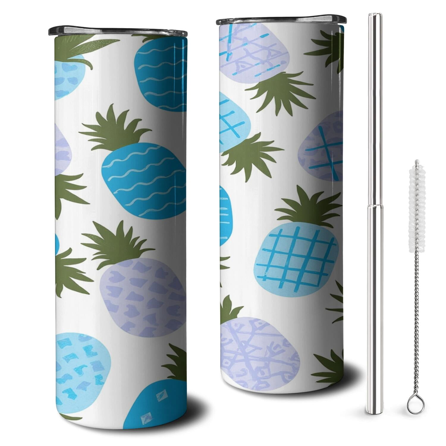 Pineapple Slim Tumbler with Lid Straw Stainless Steel Coffee Travel Mug ...