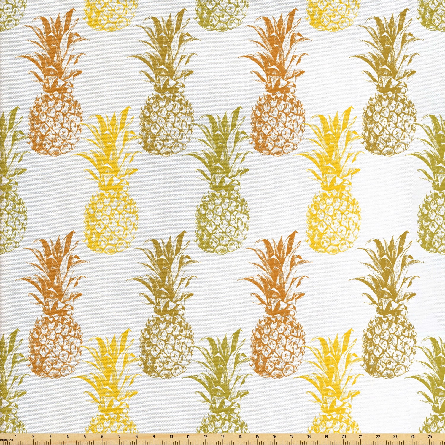 Pineapple Sofa Upholstery Fabric by the Yard, Hand Drawn Simply ...