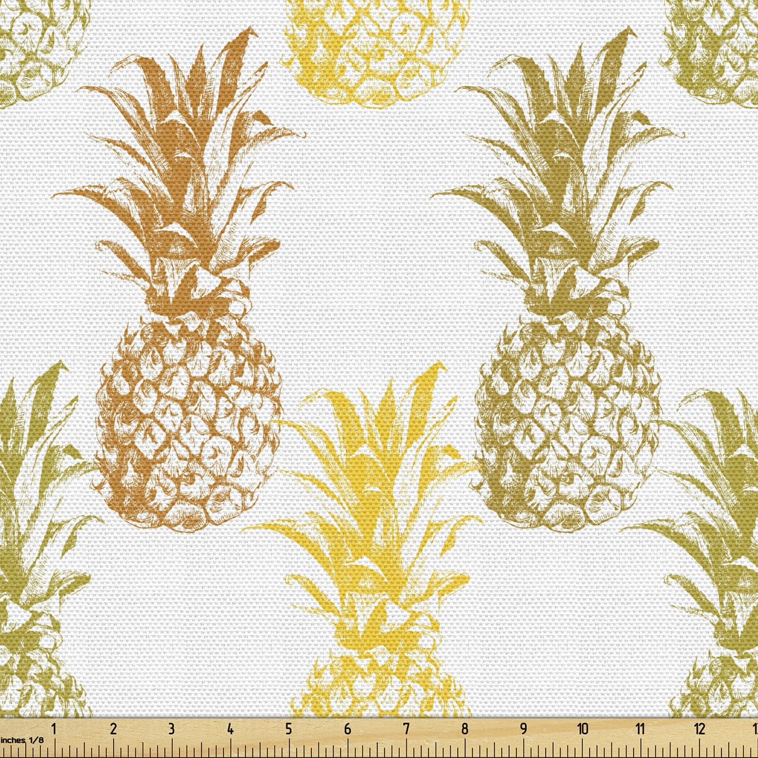 Pineapple Sofa Upholstery Fabric by the Yard, Hand Drawn Simply ...
