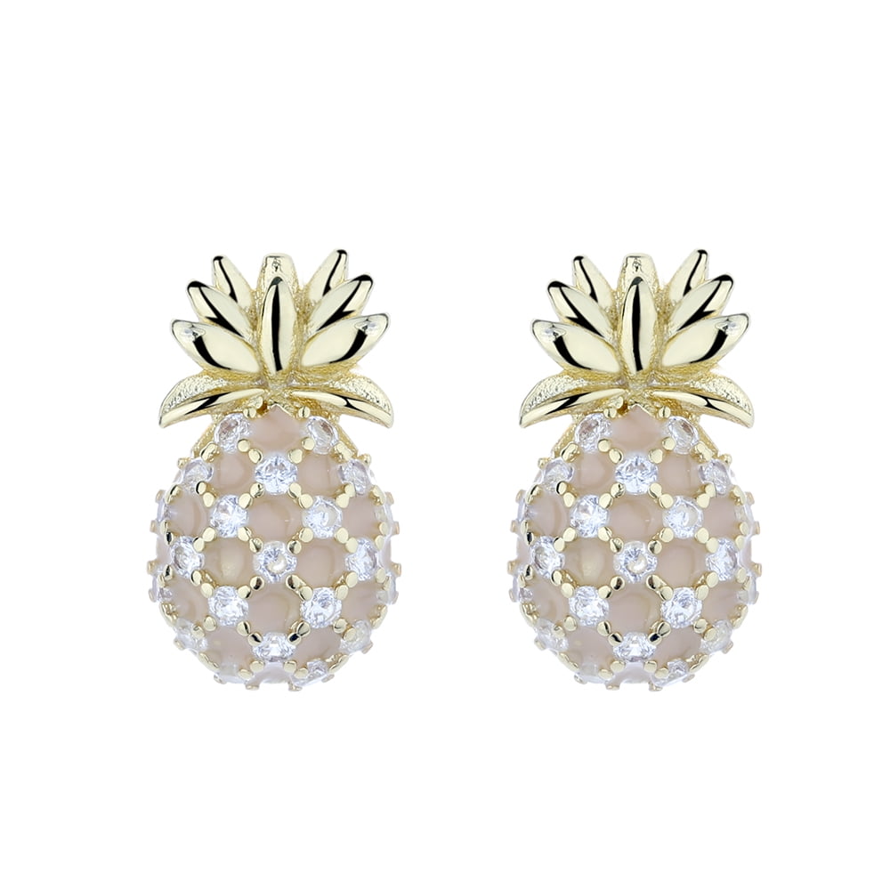 18K Gold Pineapple Stud Earrings with Swarovski Crystals, Hypoallergenic Jewelry - Walmart.com